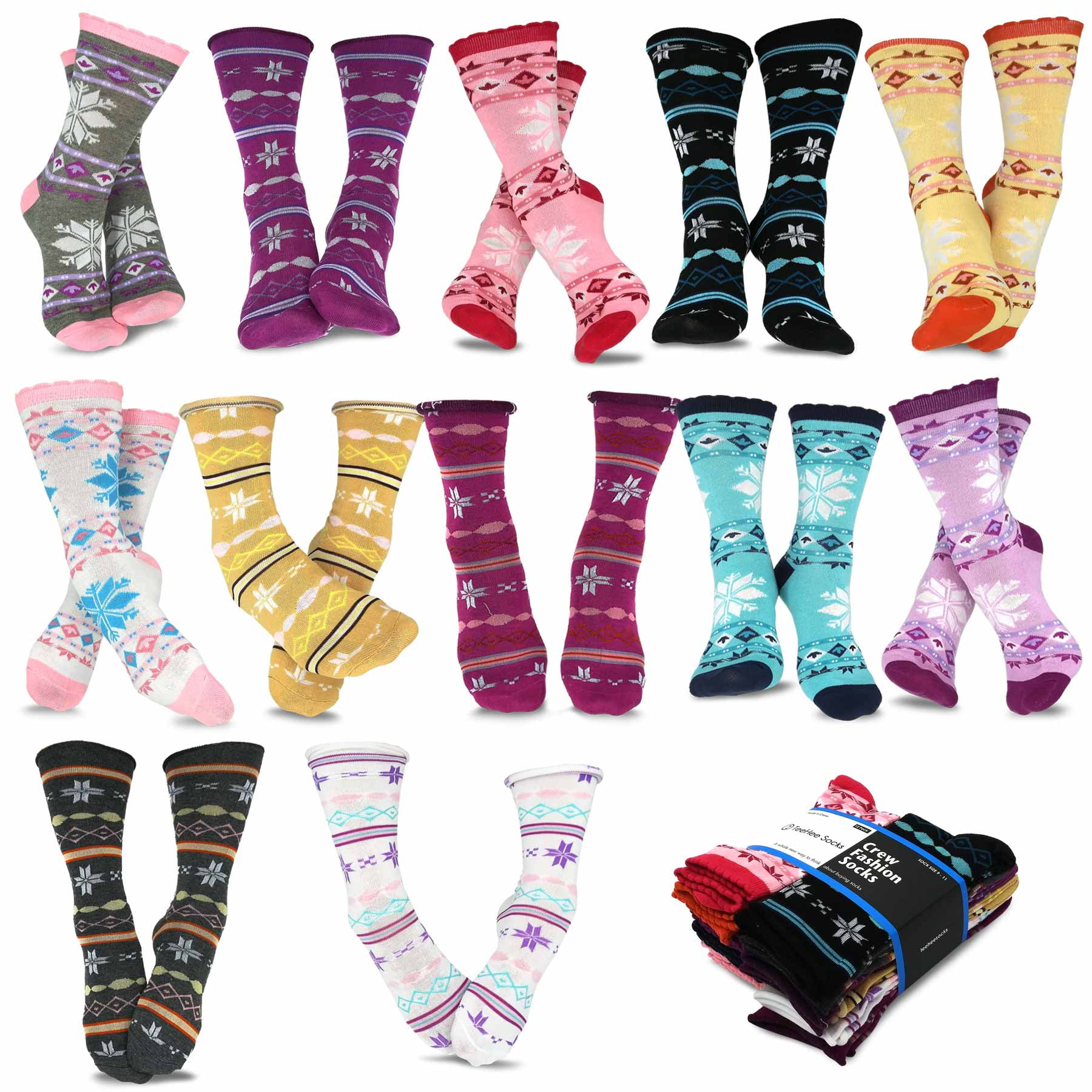 TeeHee Women's Value 12-Pack Fun Crew Socks (Stripe-Scallop) - Walmart.com