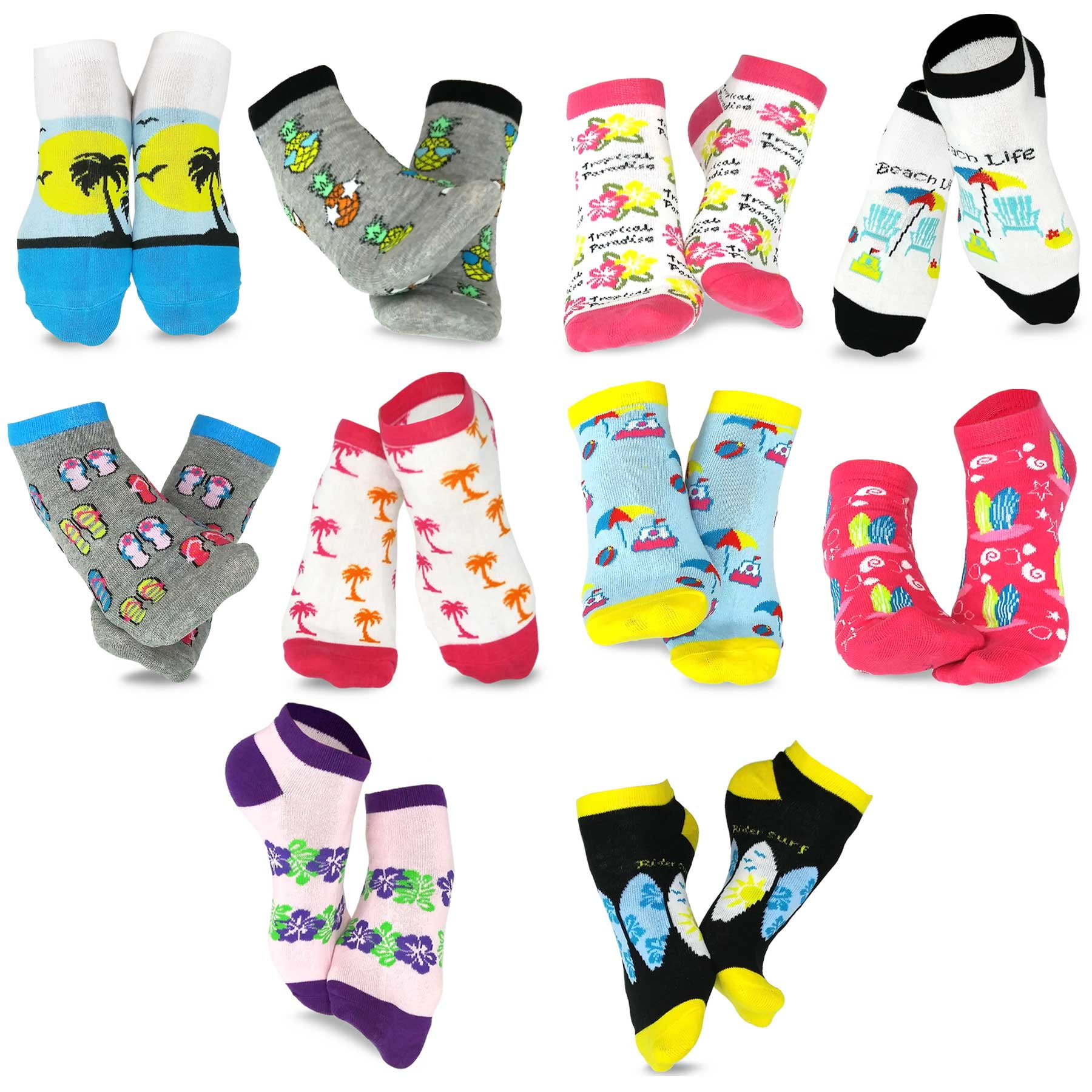 TeeHee Women's Valued 9+1 Pack Fashion No Show Cotton Socks (Tropical ...