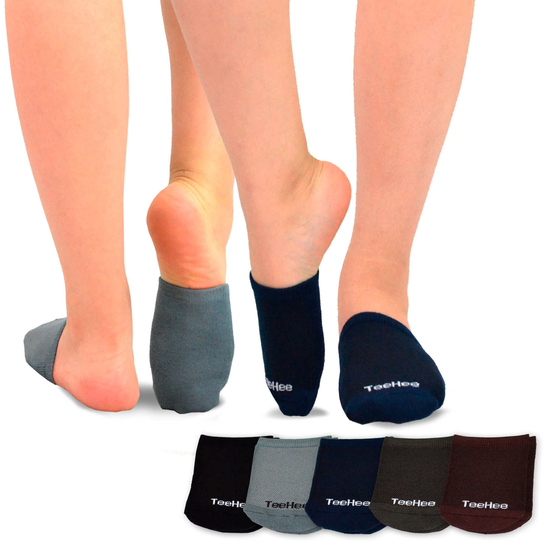 TeeHee Womens Seamless Toe Topper Liner Socks 5-Pack with Non-Skid ...