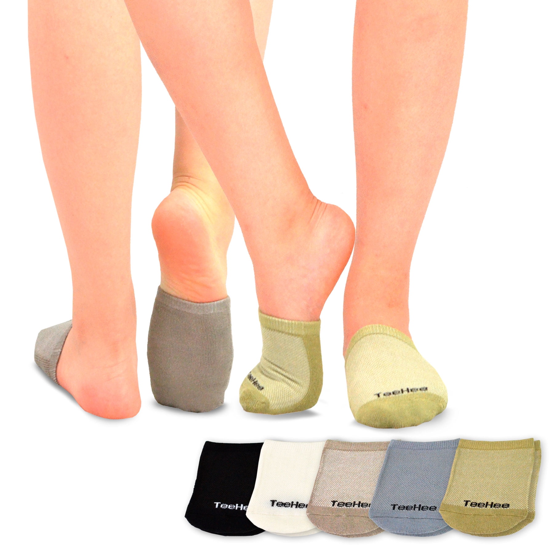 TeeHee Womens Seamless Toe Topper Liner Socks 5-Pack with Non-Skid ...