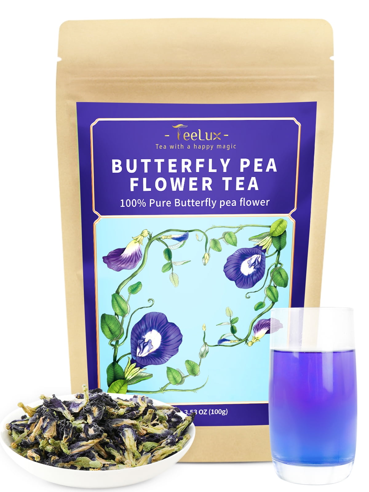 TeeLux Pure Butterfly Pea Flower Tea, Natural Food & Drink Coloring ...