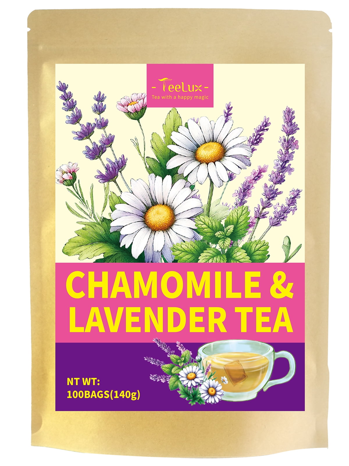 TeeLux Chamomile Lavender Tea Bags, Caffeine Free, Soothing ...