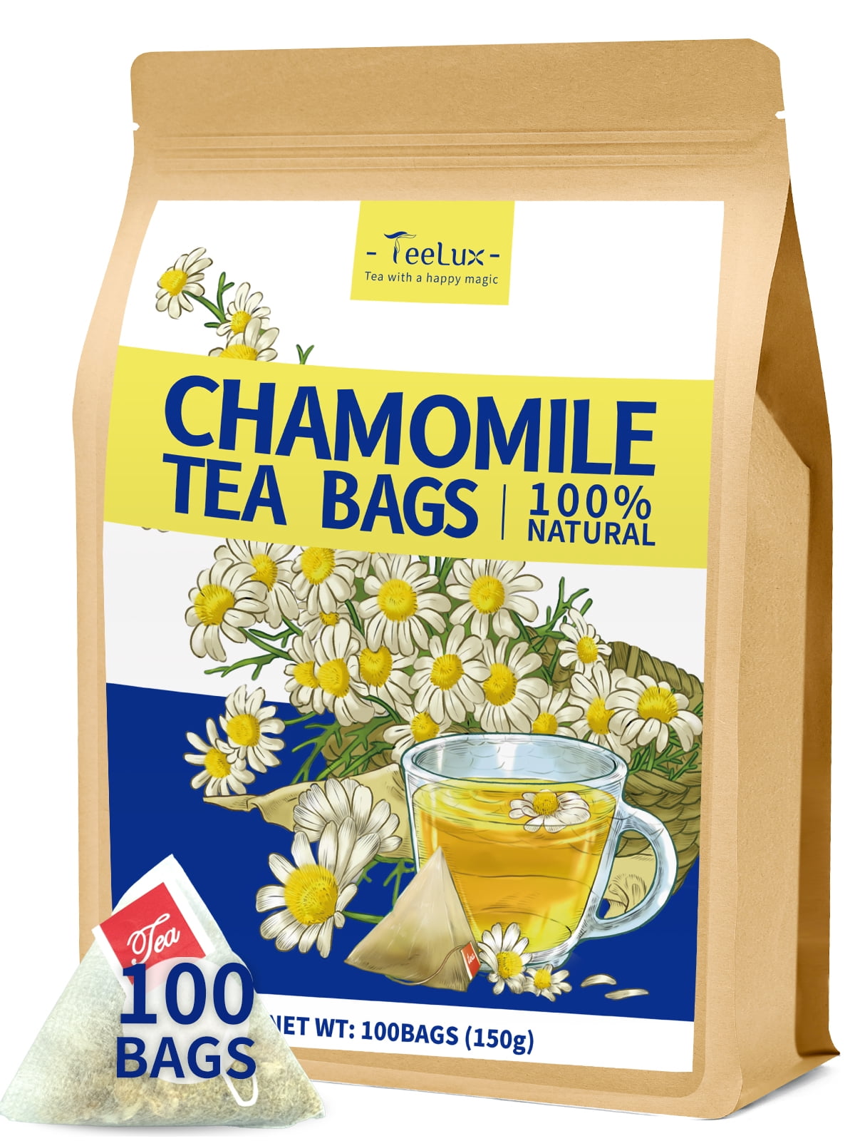 TeeLux Premium Chamomile Tea Bags, Caffeine-Free, Natural Herbal Flower ...