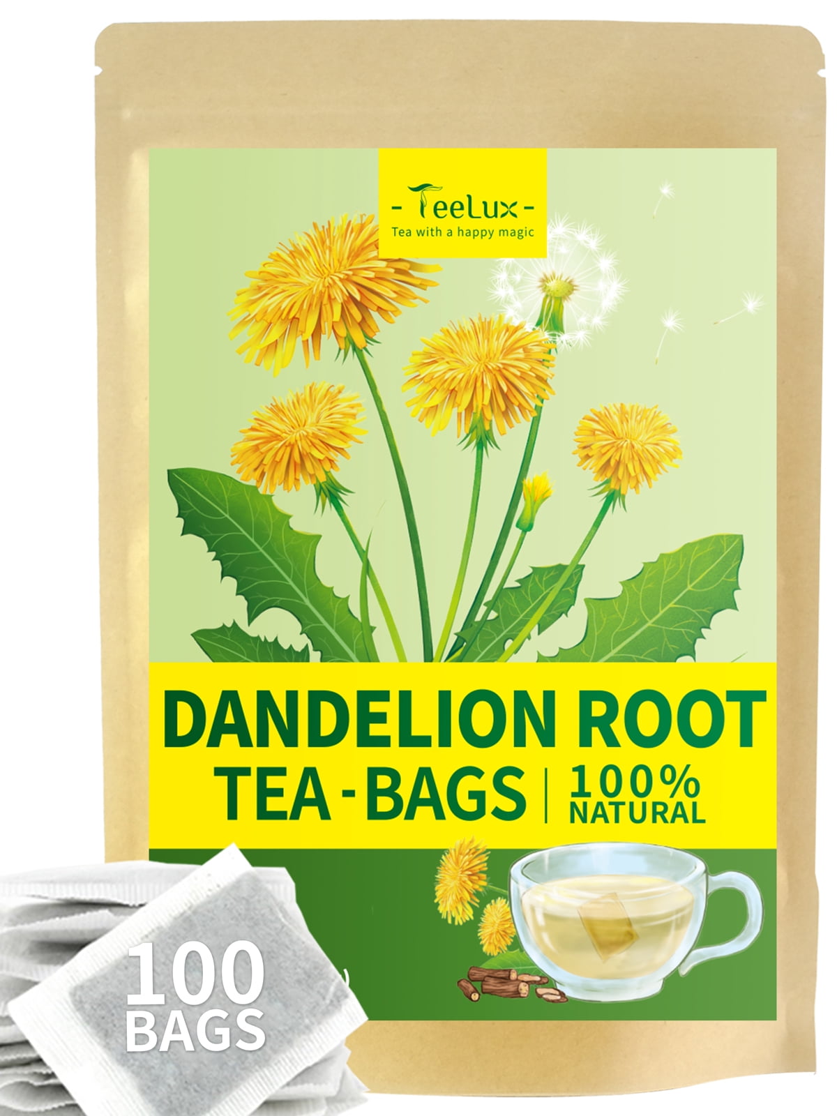 TeeLux, Raw Dandelion Root Tea Bags, Pure & Natural, Smooth & Fresh ...