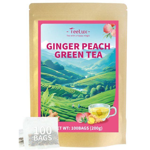 TeeLux Decaf Peach Ginger Green Tea, CO2 Decaffeinated Green Tea, Spicy ...