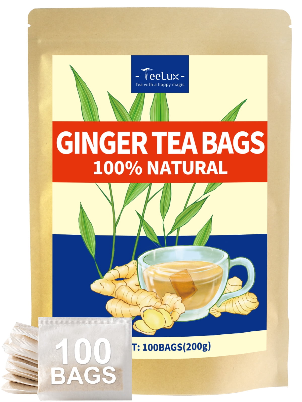 TeeLux Ginger Tea Bags, Natural Ginger Root Tea, Spicy & Zesty & Warm ...
