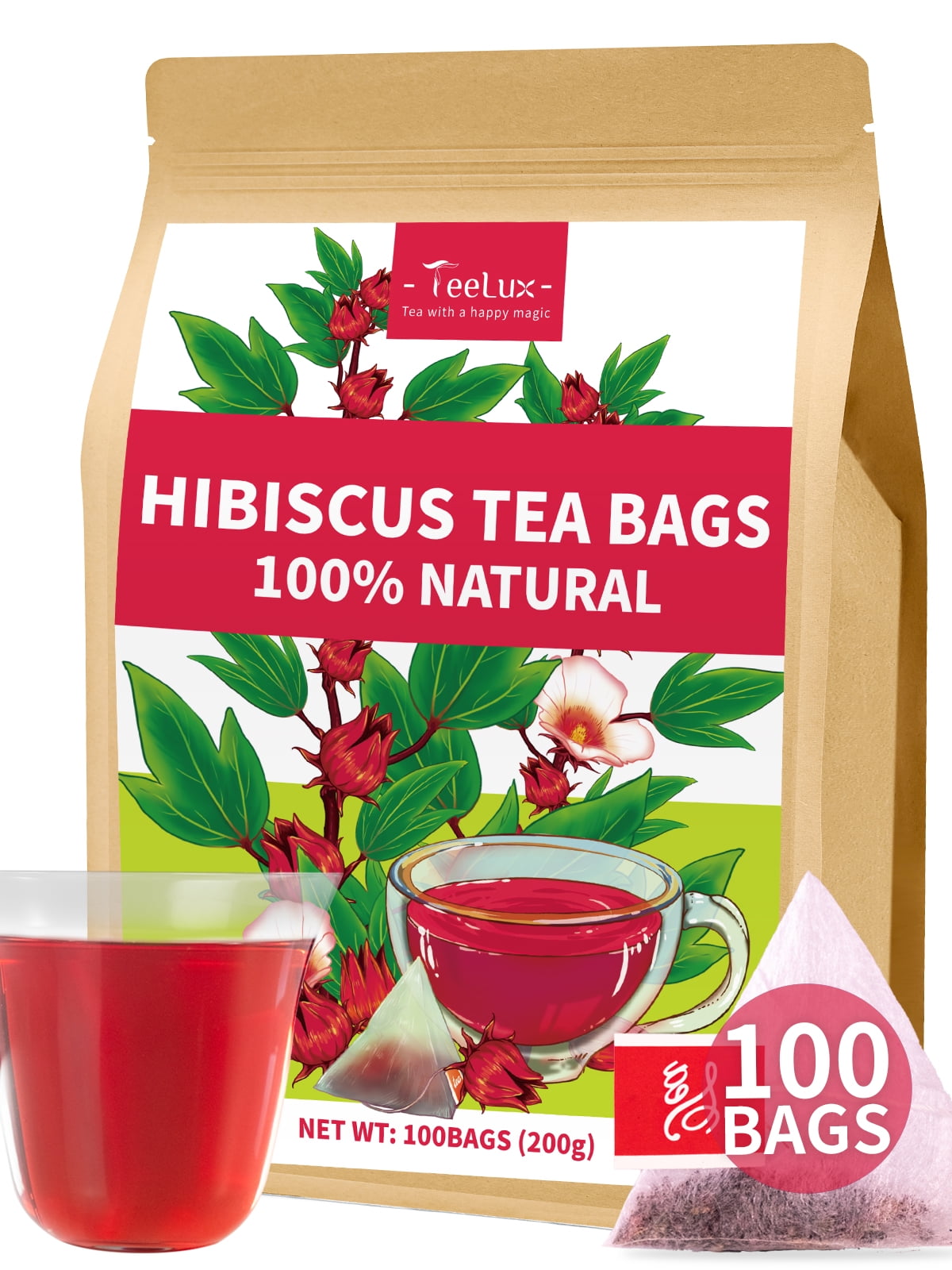 TeeLux Hibiscus Tea Bags, Fruity Tart Flavor, 100 Count - Walmart.com