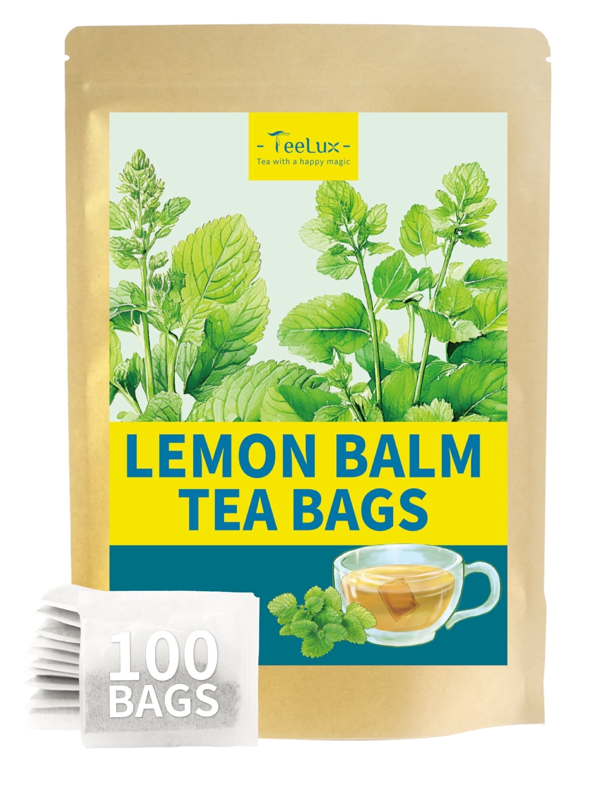 TeeLux Lemon Balm Tea Bags, Pure Herbal Tea, 100 Count, Lemony Honey ...