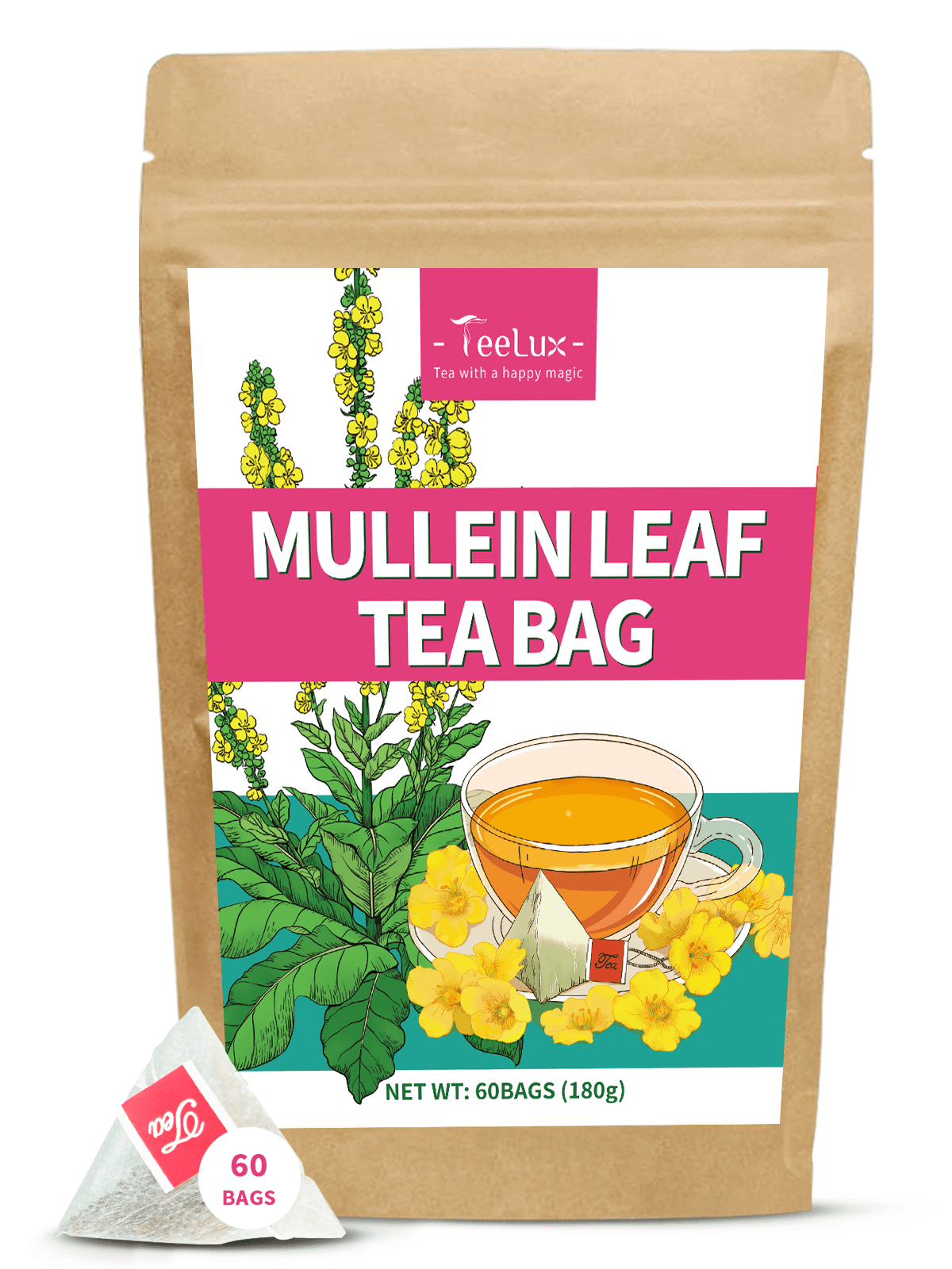 TeeLux Mullein Leaf Tea Bags, 3g/Bag, Natural Mullein Leaves, Caffeine ...