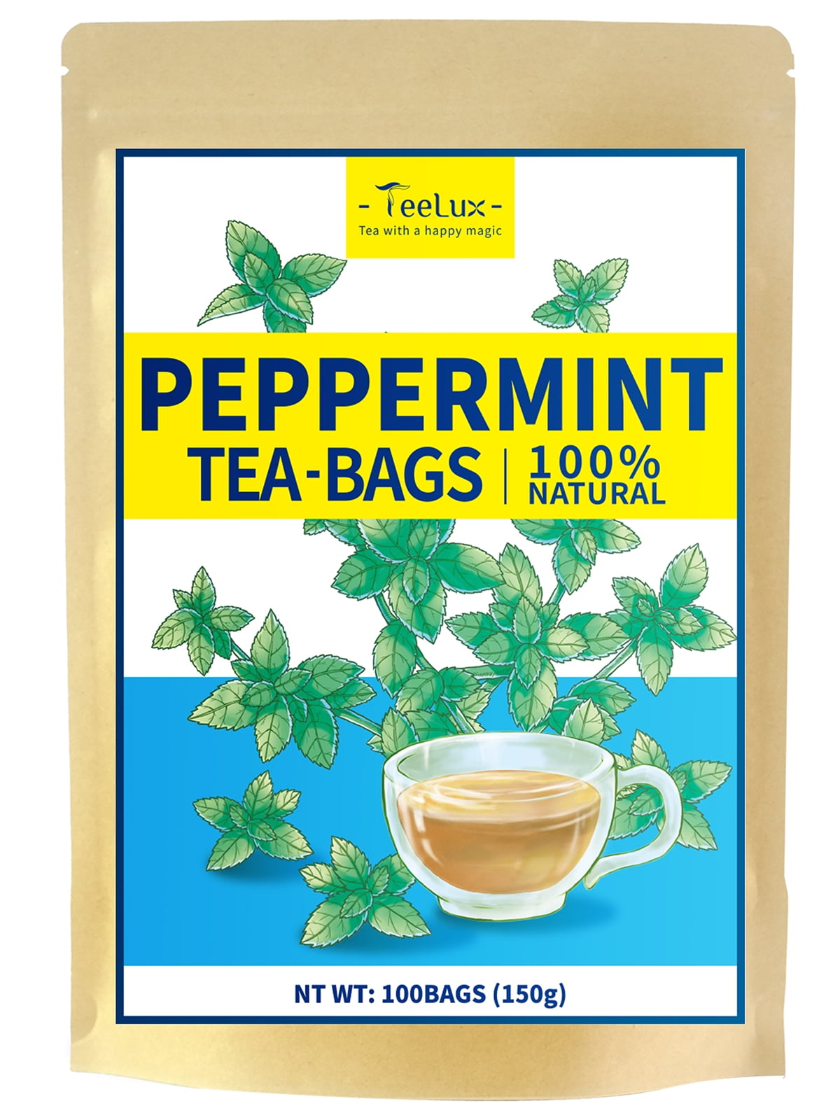 TeeLux Peppermint Tea Bags 100 Count Herbal Mint Tea Refreshing ...