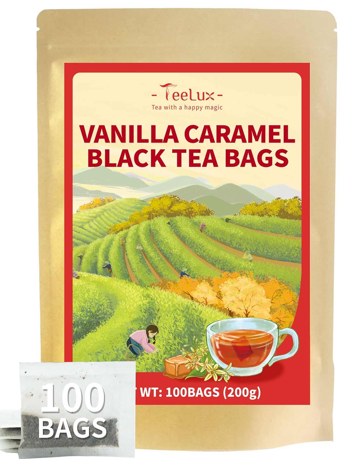 TeeLux Vanilla Caramel Black Tea Bags, 100 Count, Black Tea with ...