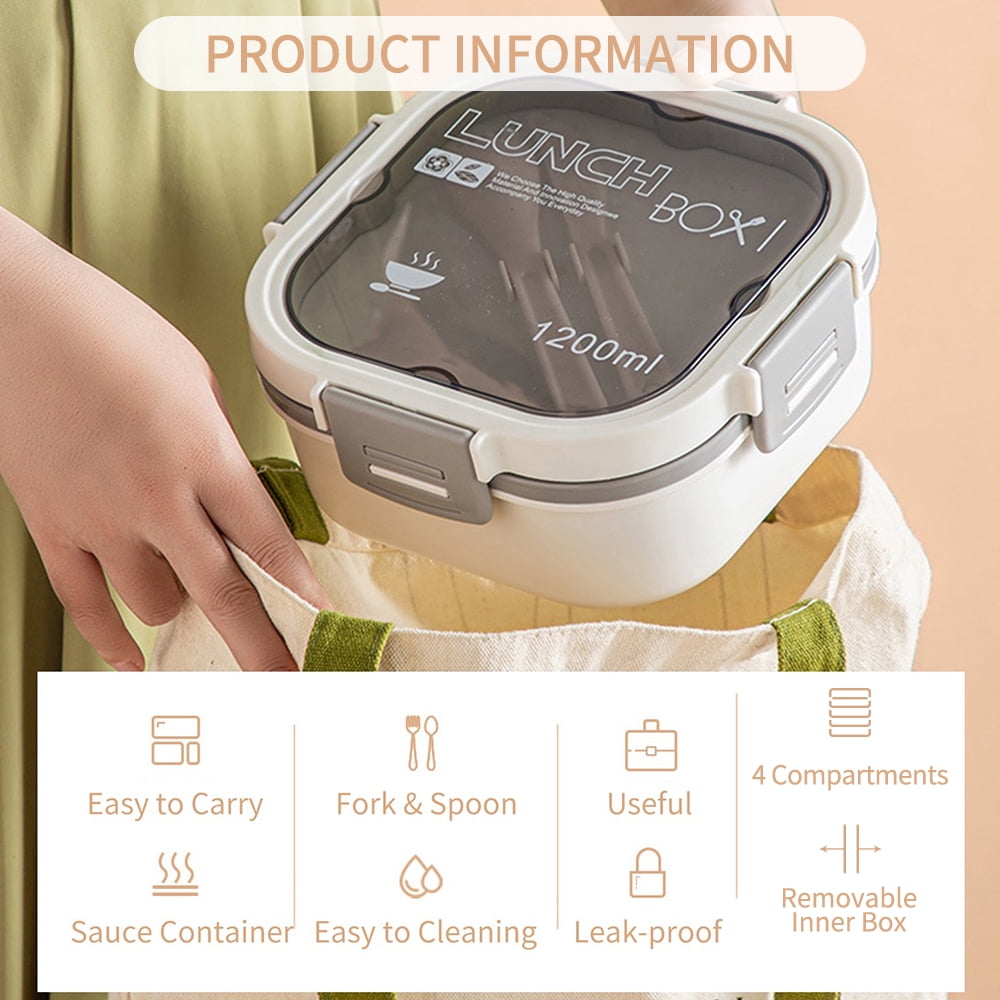 TeeMars 1200ML BPA-Free Stackable Lunch Box, Leakproof Bento with Built ...
