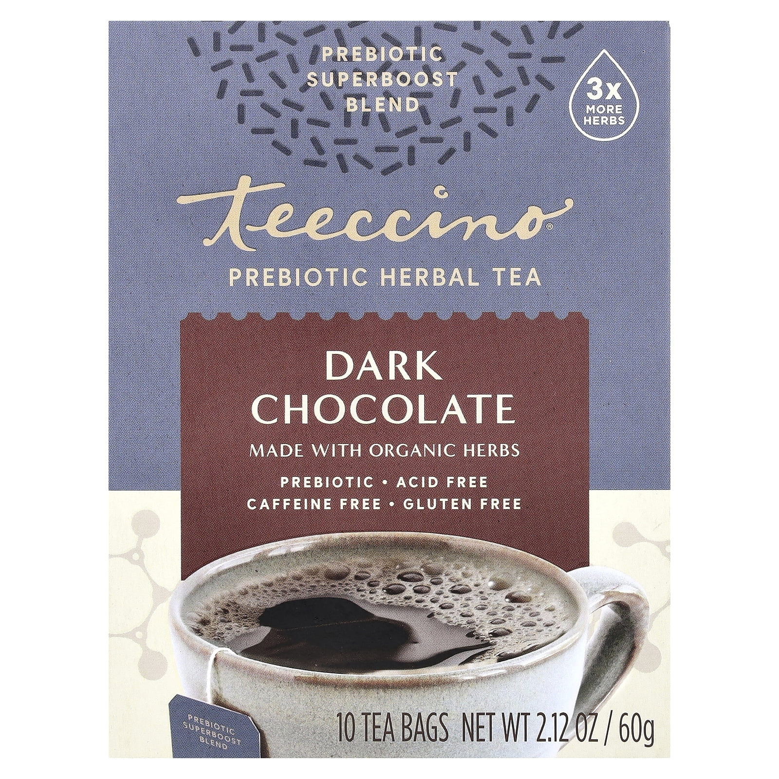 Teeccino Prebiotic Herbal Tea, Dark Chocolate, Caffeine Free, 10 Tea ...
