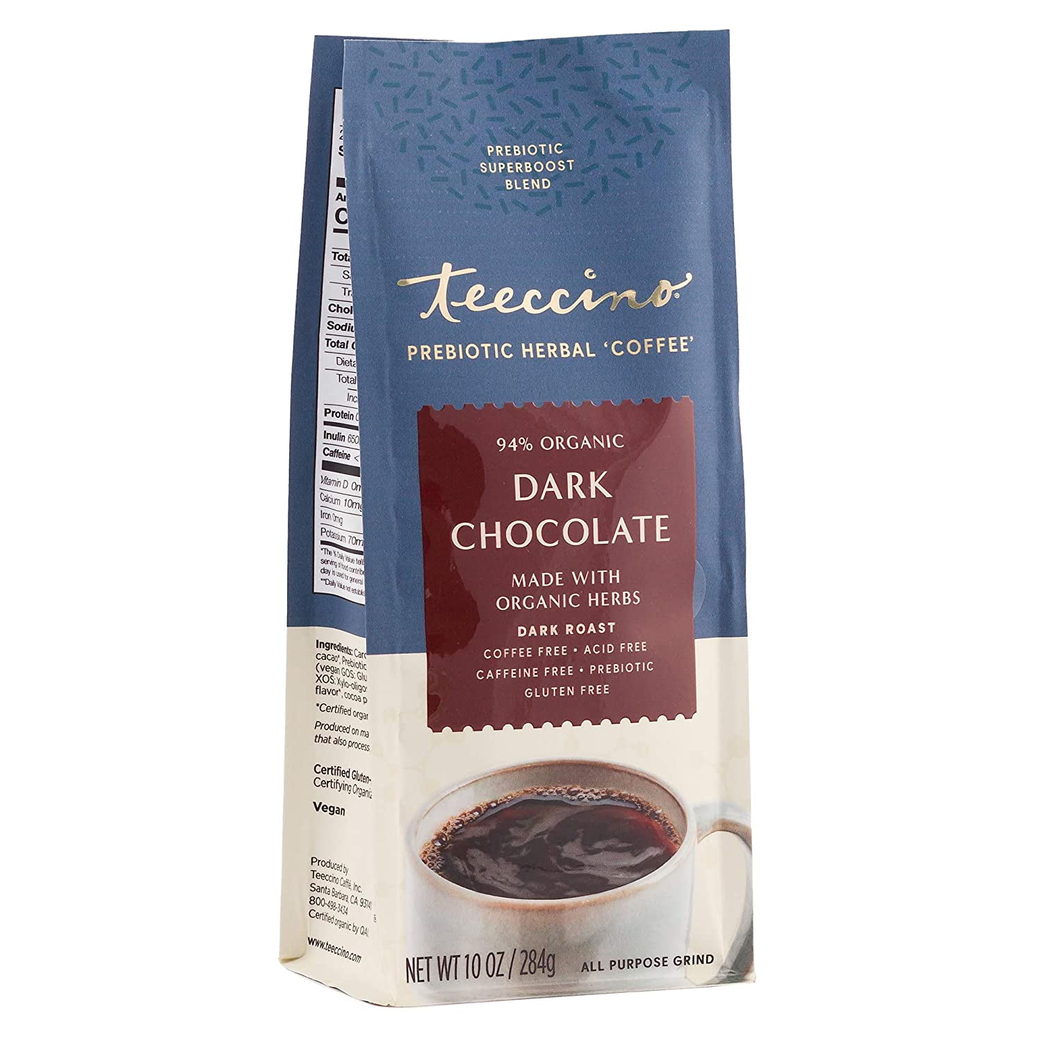 Teeccino Herbal Ground Coffee Alternative - Dark Chocolate Prebiotic ...
