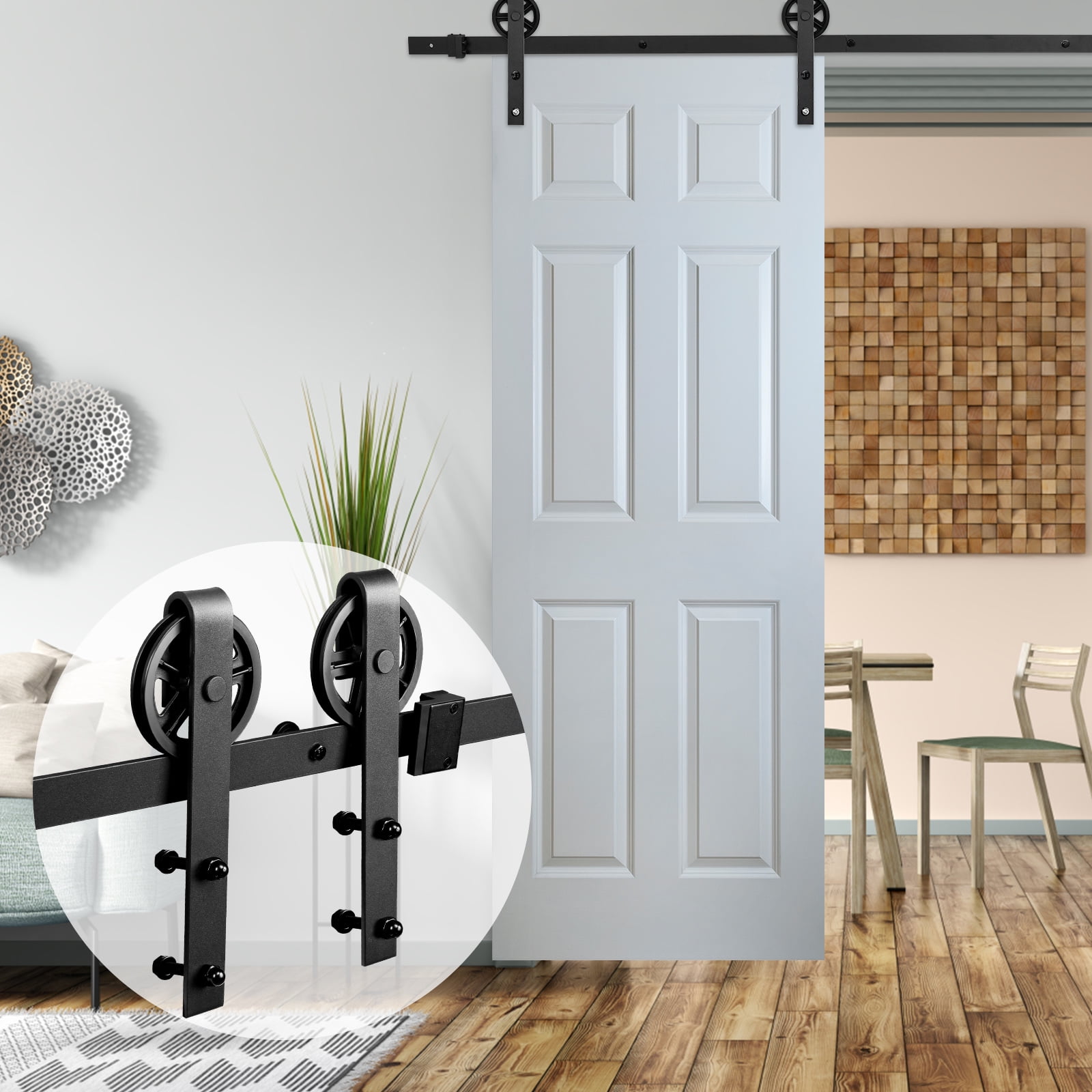 Teedor 6 ft Sliding Barn Door Hardware Kit, Black Carbon Steel, Smooth ...