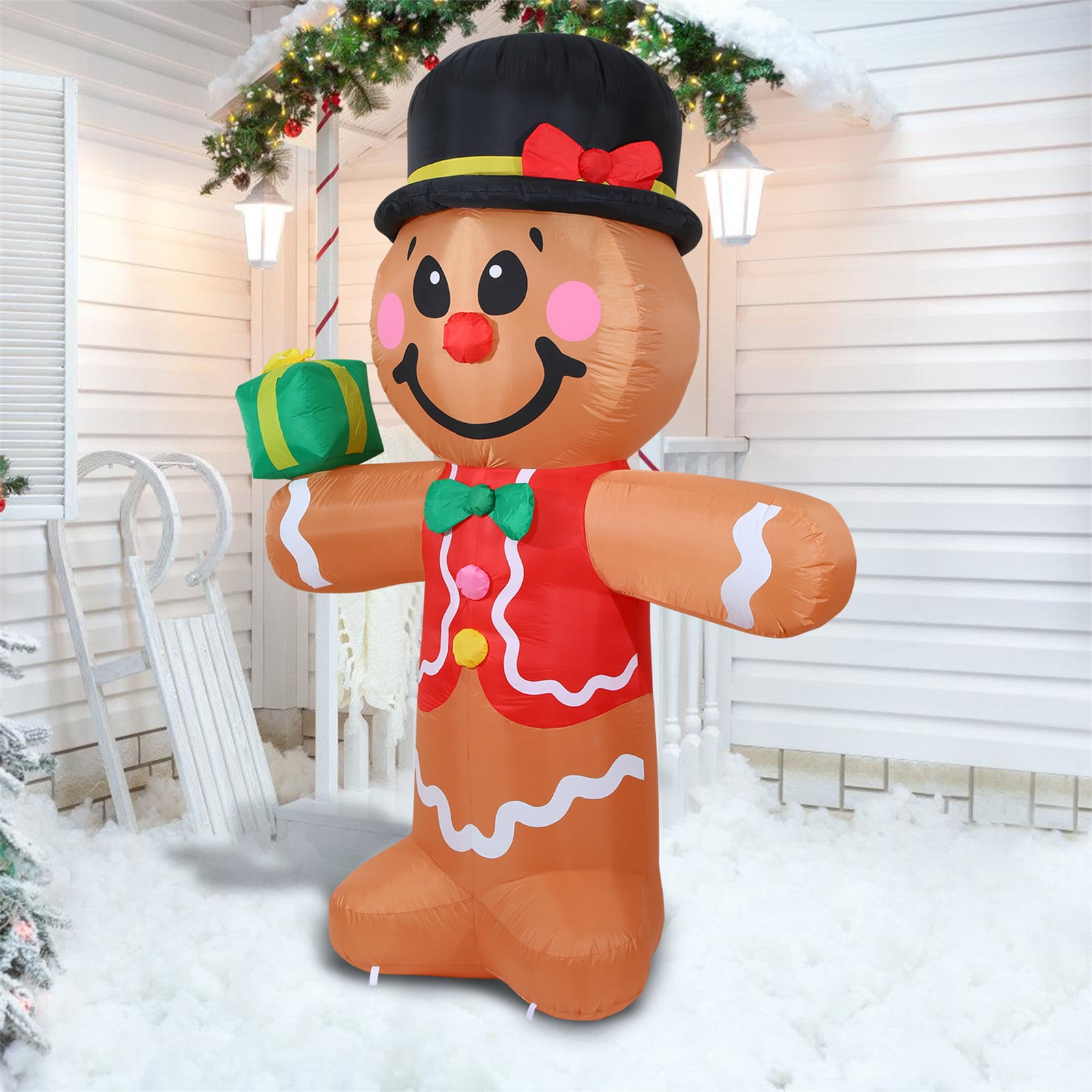 Teedor 8FT Christmas Inflatable Gingerbread Man with Gift Box ...