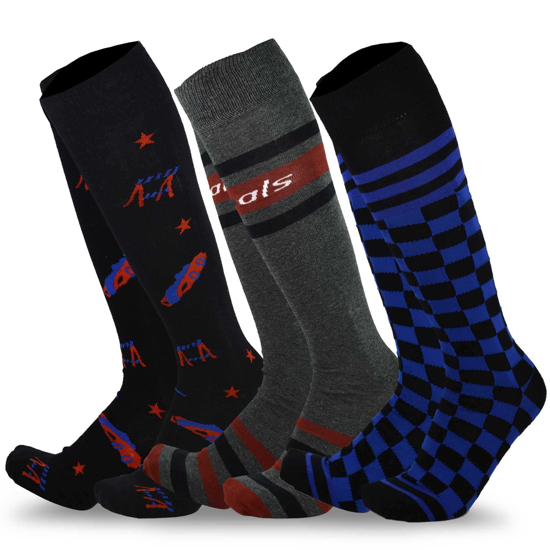 Teehee Socks Men Novelty Fun Over the Calf Knee High Socks 3-Pack (Goal ...