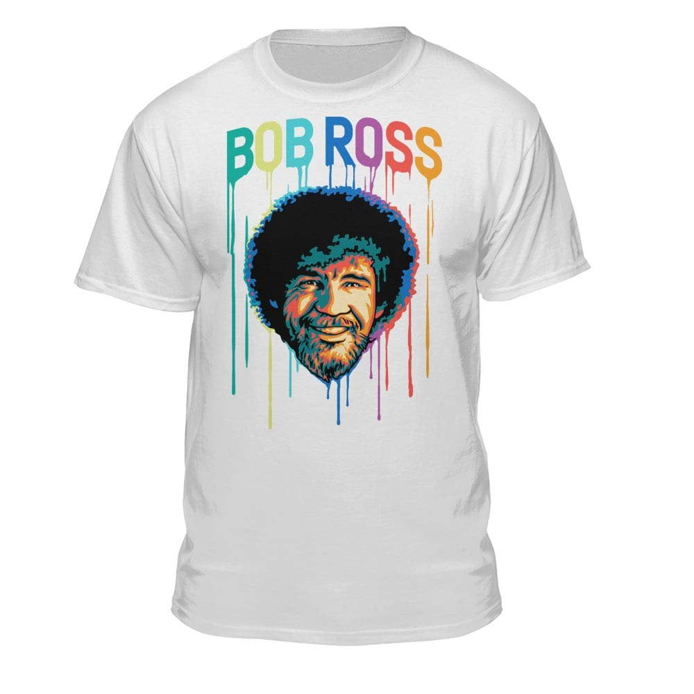 Teelocity Bob Ross Paint Drip White Short Sleeve Graphic Tee - Walmart.com