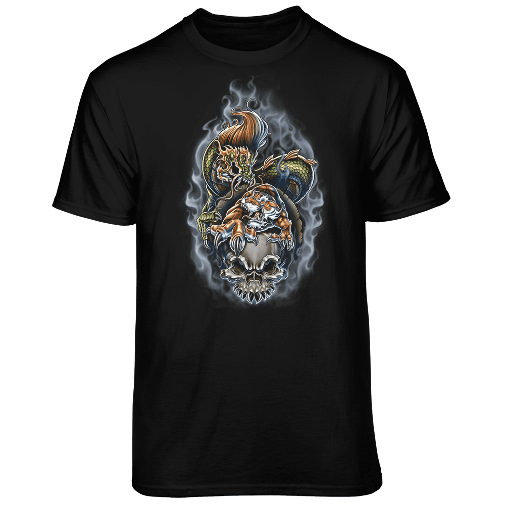 Teelocity Men's Dragon Tiger Skull Black Relaxed Fit Short Sleeve ...