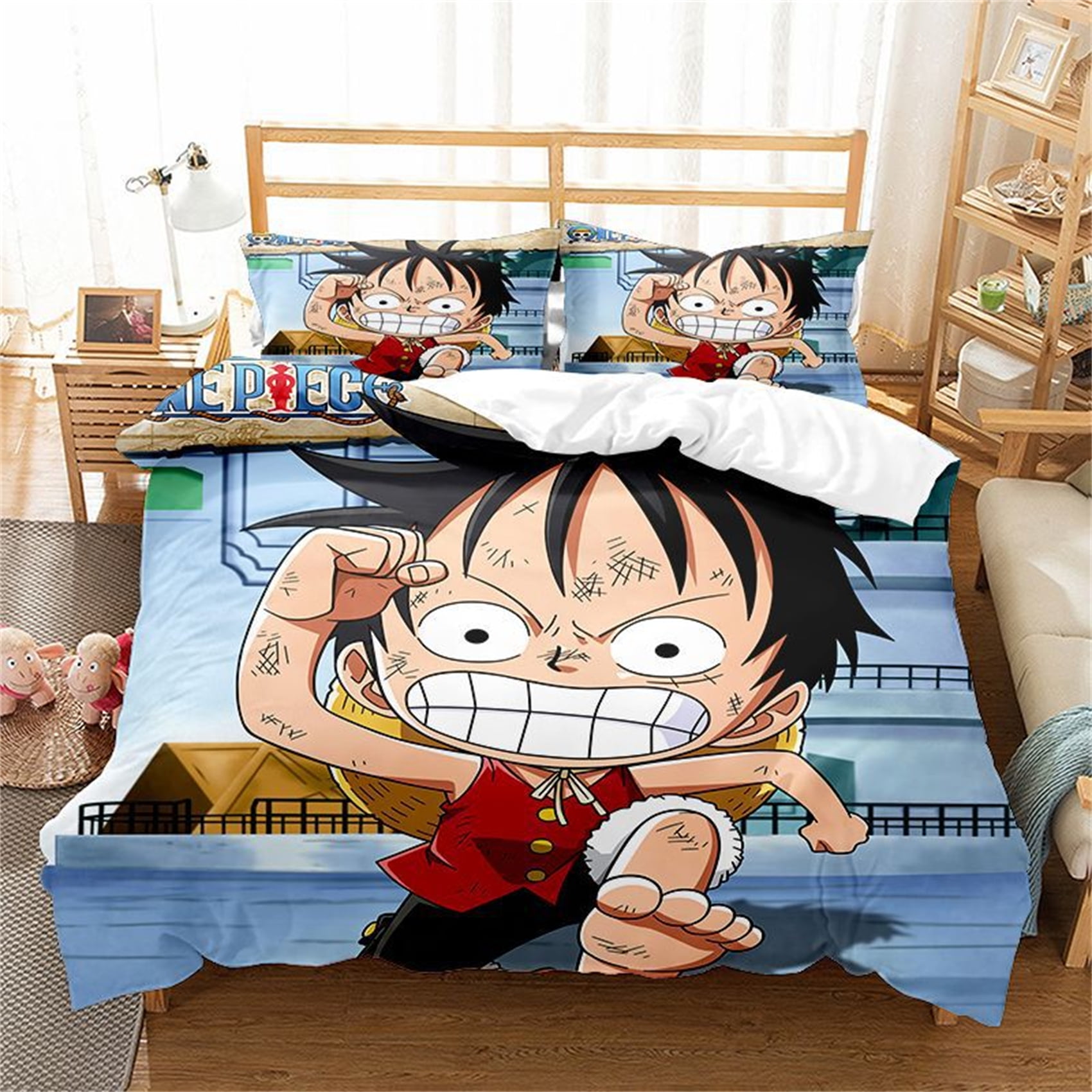 Teen Anime One Piece Bedding Set Soft Washed Microfiber Duvet Cover 3 ...