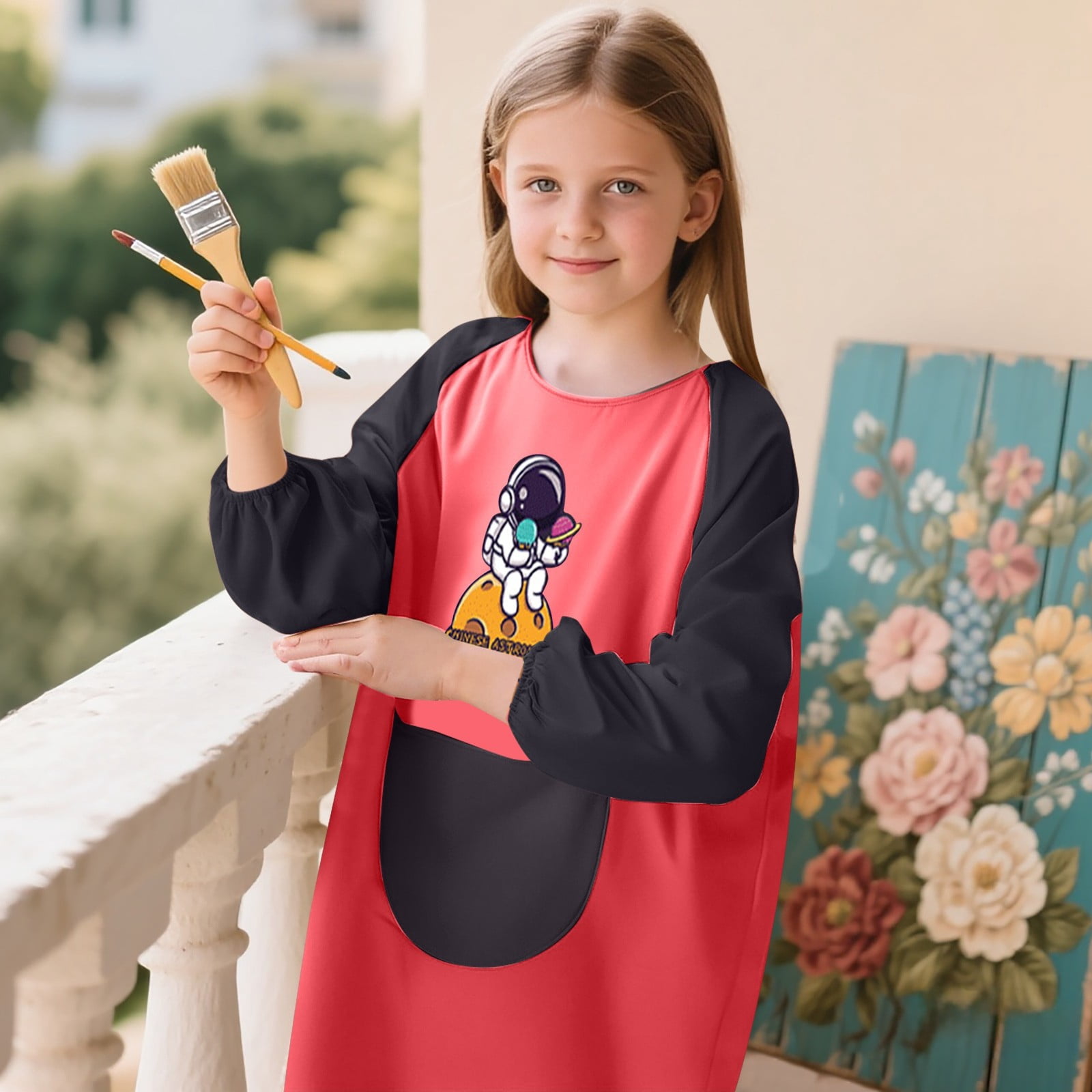 Teen Art Smock Artist Apron For Painting Long Sleeve Red Smock With One ...
