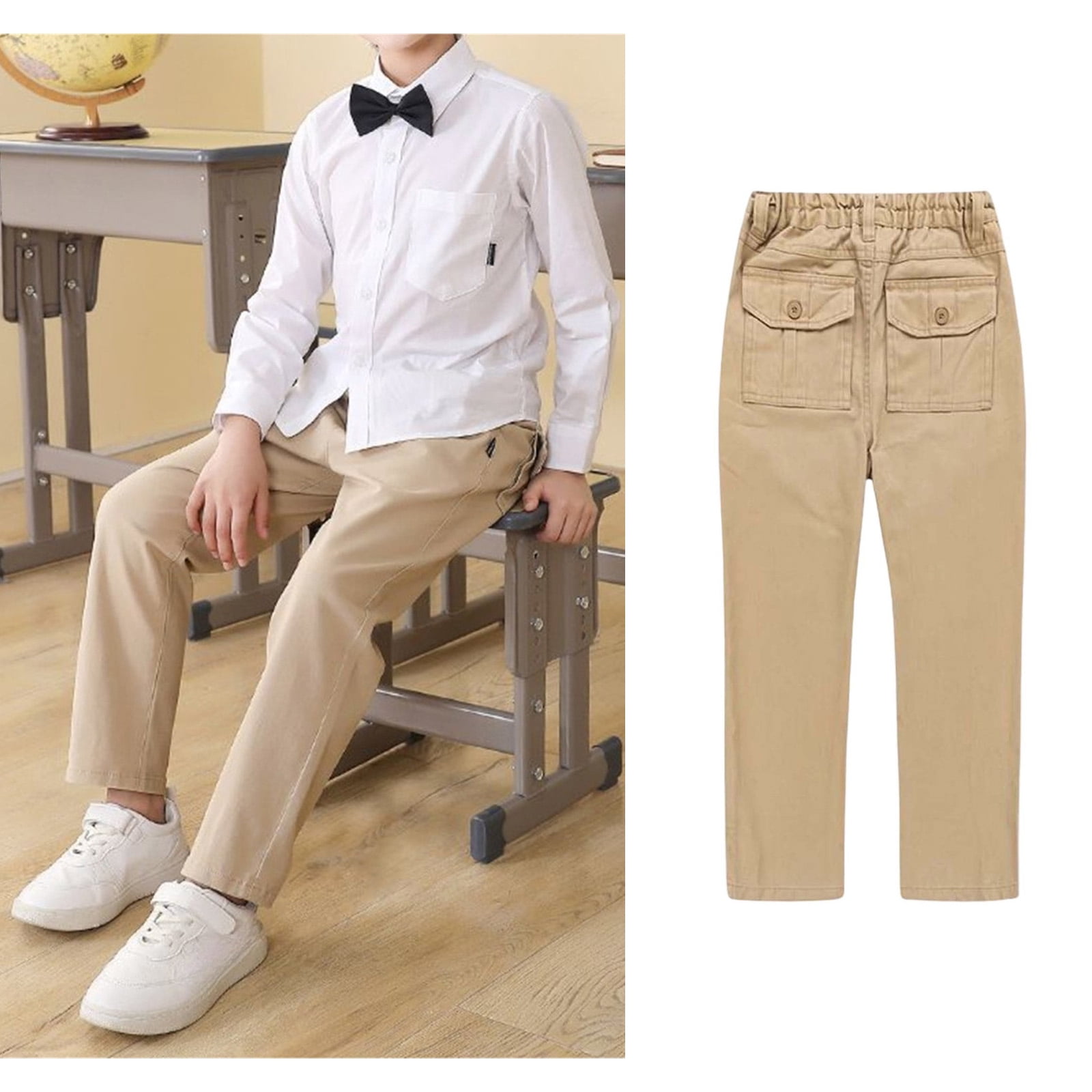 Teen Boy Uniform Pants Pull On Chino Pants With Pockets Straight Pants ...