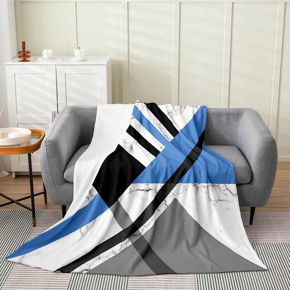 Teen Blue Grey Geometric Blanket Twin 60x80 Patchwork Sky Blue Gray ...
