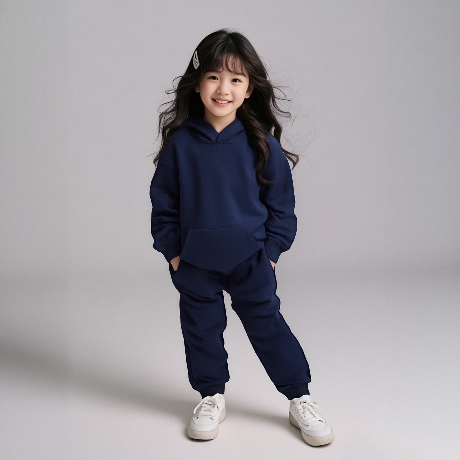 Teen Boys Girls Active Sweatsuit 2PC Long Sleeve Navy Tracksuit Hoodie ...