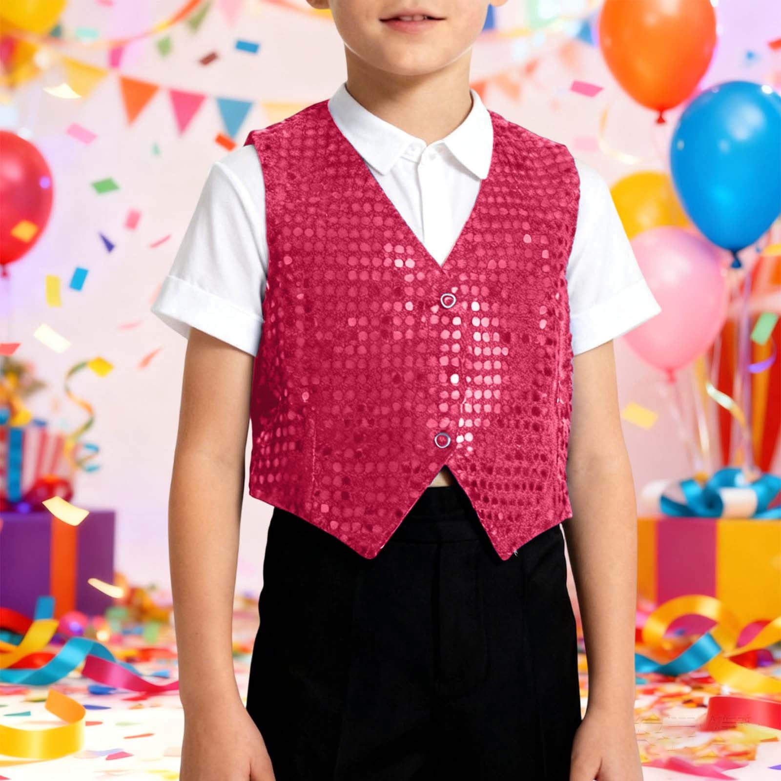 Teen Boys Girls Sequin Vest Sleeveless Red Vest Shiny Dance Vest Hip ...