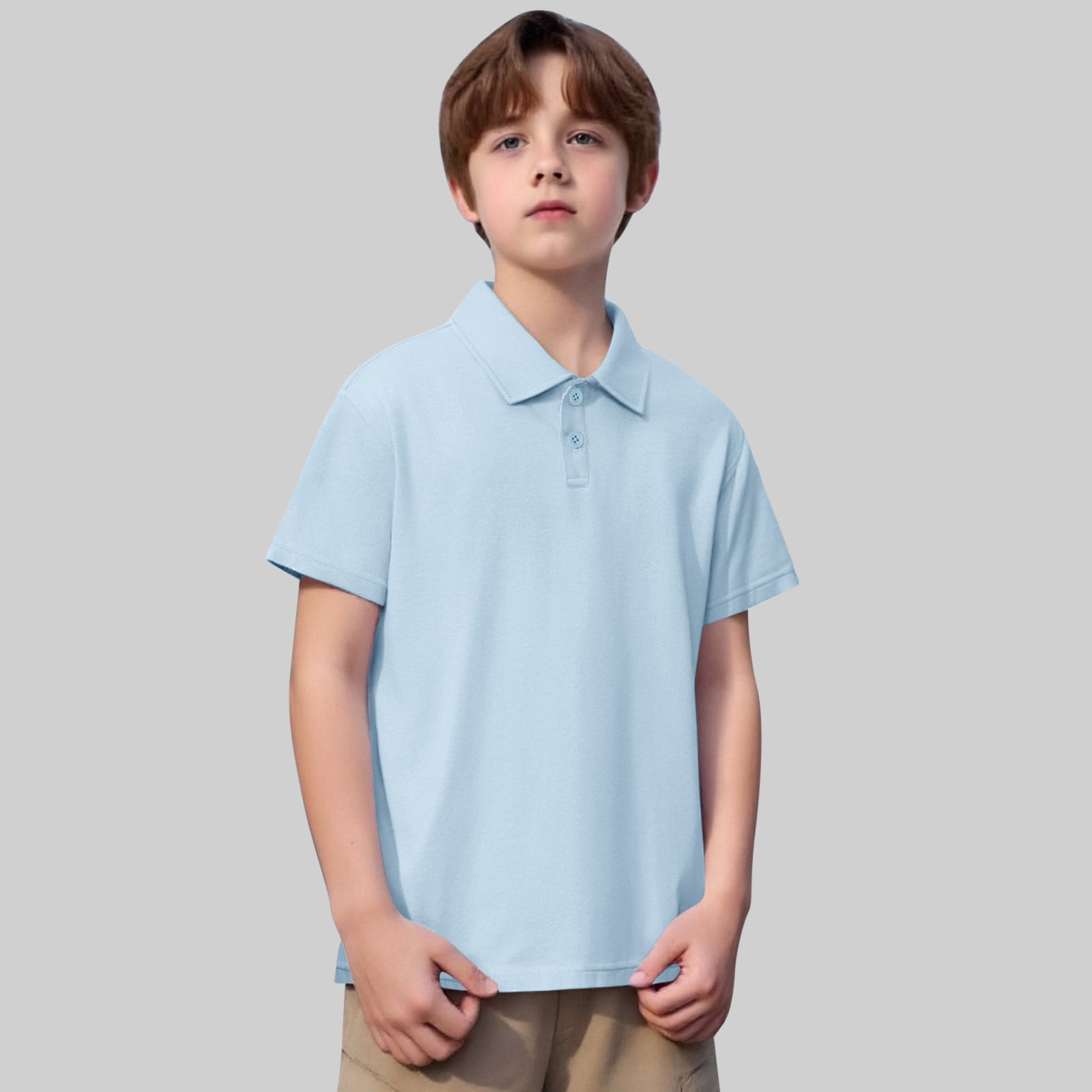 Teen Boys' Polo Shirt Sky Blue Polo Shirt Tee Tops Clothes Short Sleeve ...