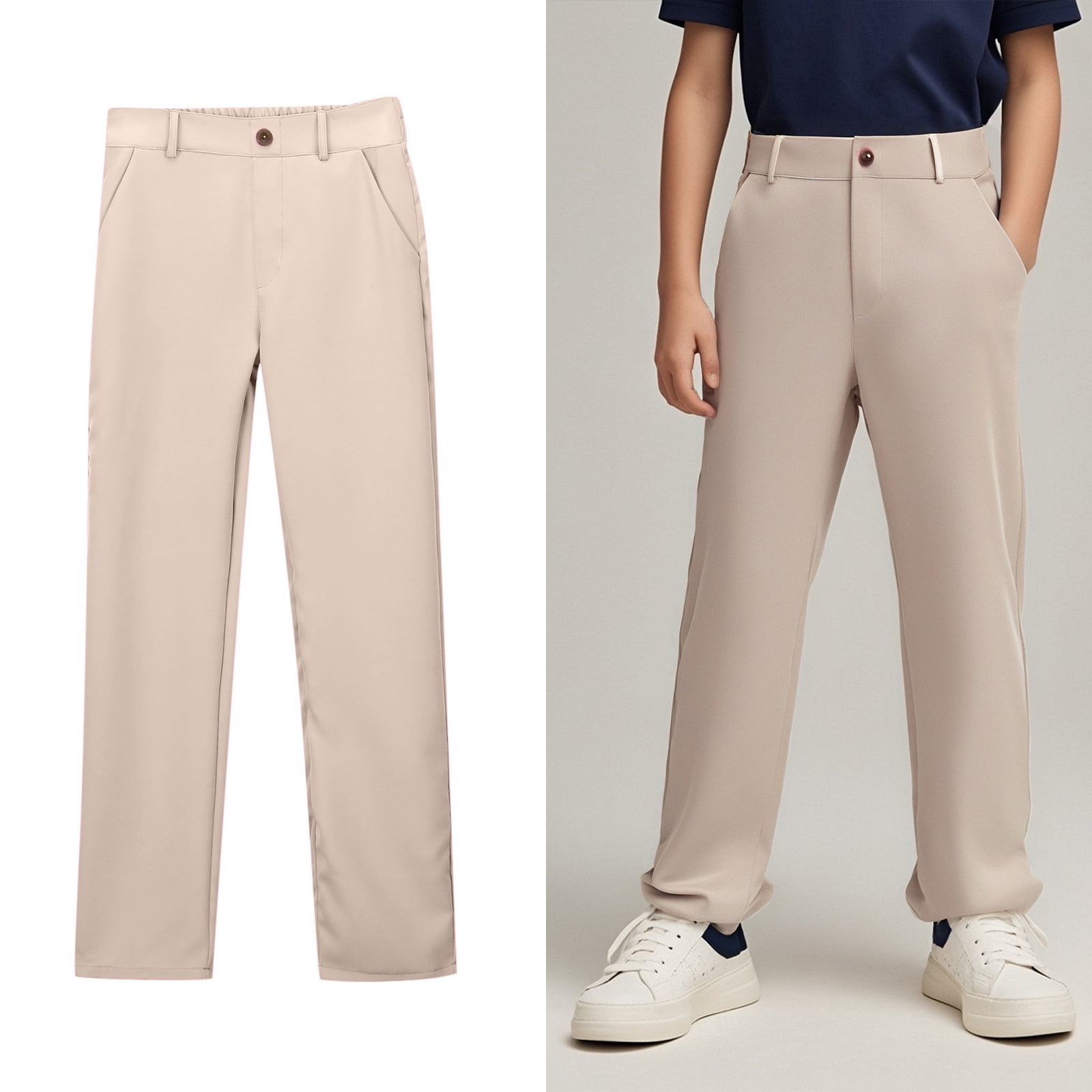 Teen Boys School Uniforms Straight Leg Pants Stretch Slim Boys Beige ...