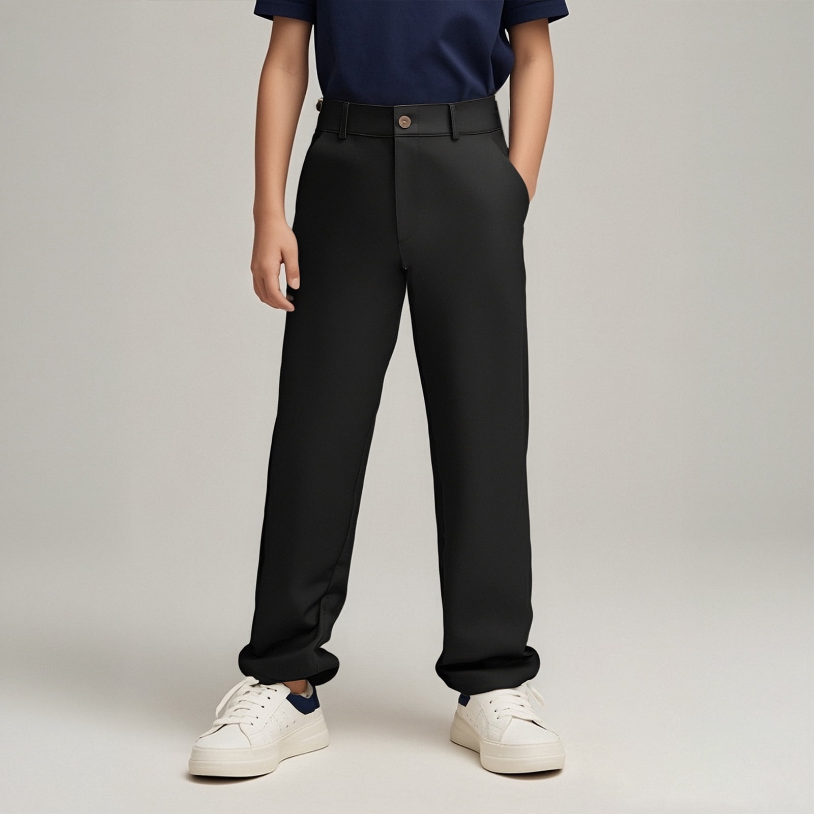 Boys School Uniforms Straight Leg Pants Stretch Slim Classroom Black ...