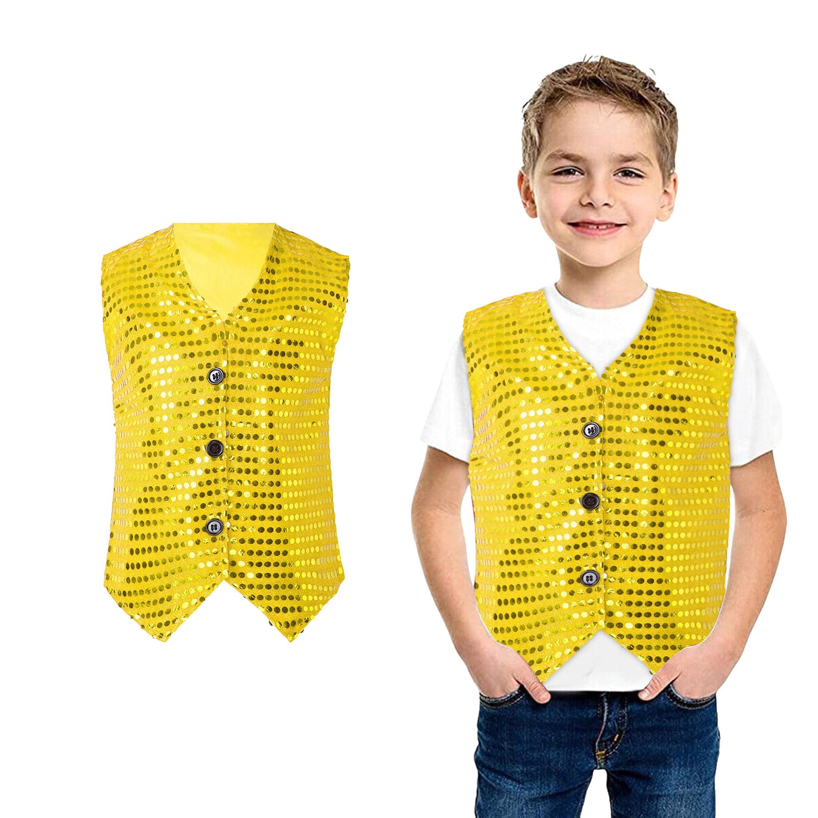 Teen Boys Sequin Vest Glittery Sequin Sleeveless Button Jacket Kids ...