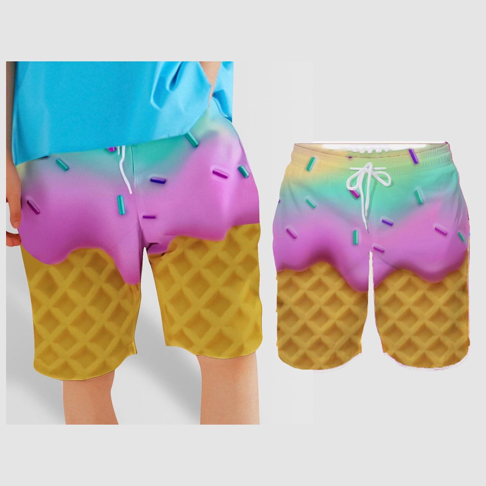 Teen Boys Swim Trunks Cute Print Boys Shorts Drawstring Quick Dry Swim ...