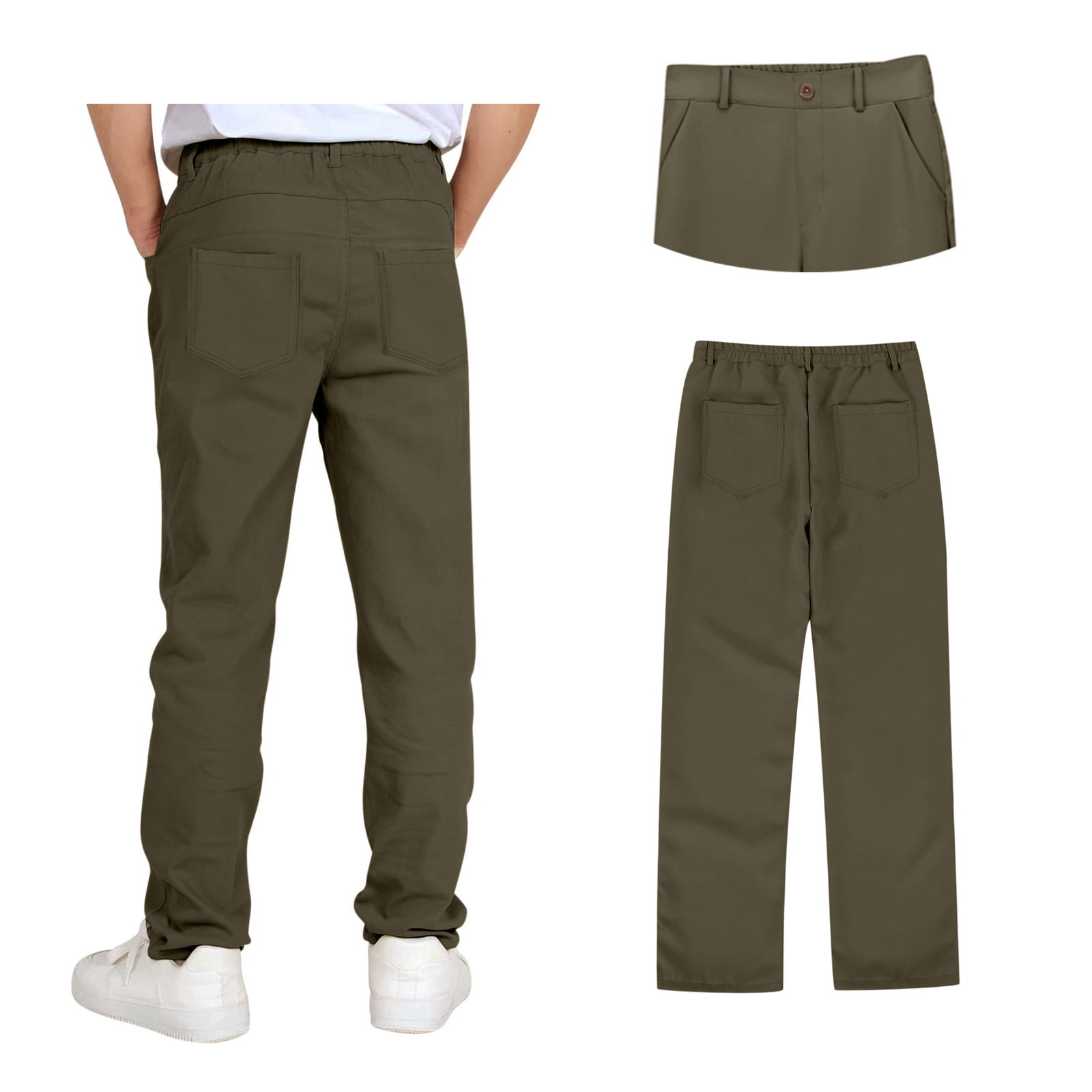 Teen Boys Uniform Pants Pull On Chino Pants With Pockets Straight Pants ...