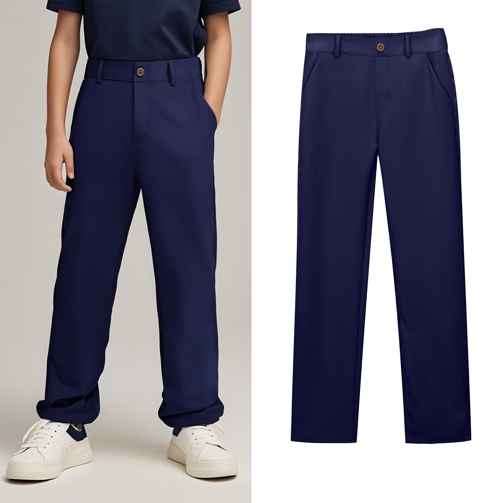 Teen Boys Uniform Pants Straight Leg Pants Stretch Slim Boys Navy Pants ...