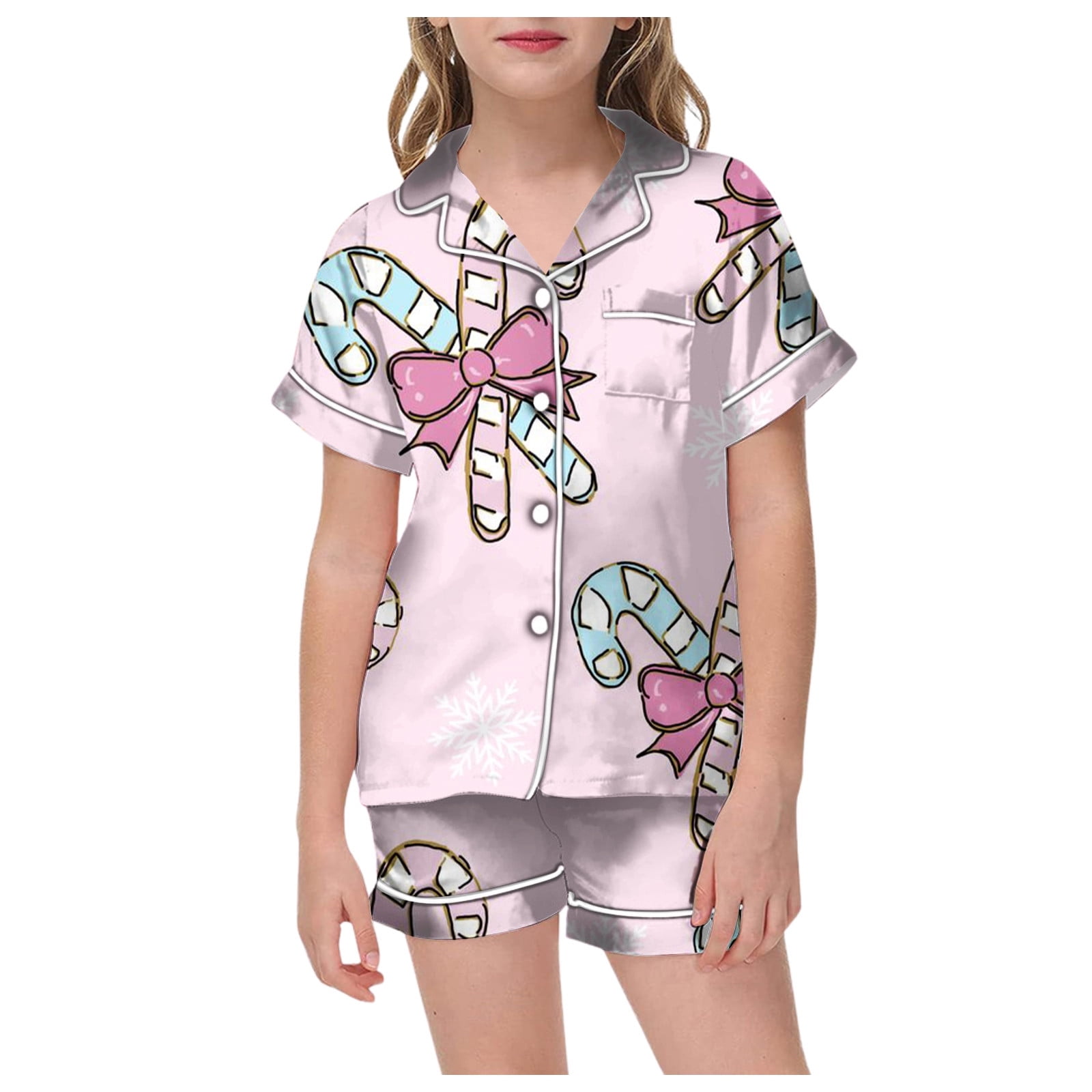 Teen Christmas Pajamas for Kids Christmas Print Girls Silk Pjs Button ...