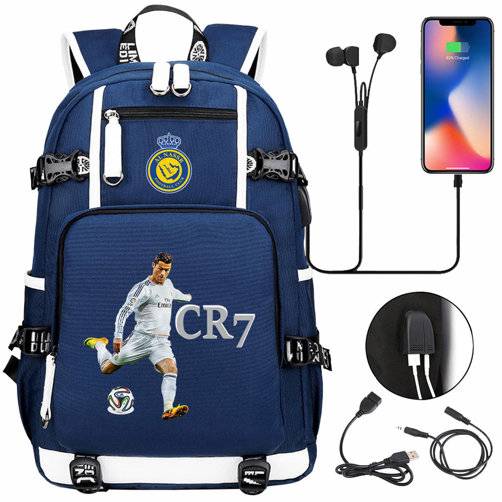 Teen Cristiano Ronaldo Backpack-Multifunction Laptop Knapsack with USB ...