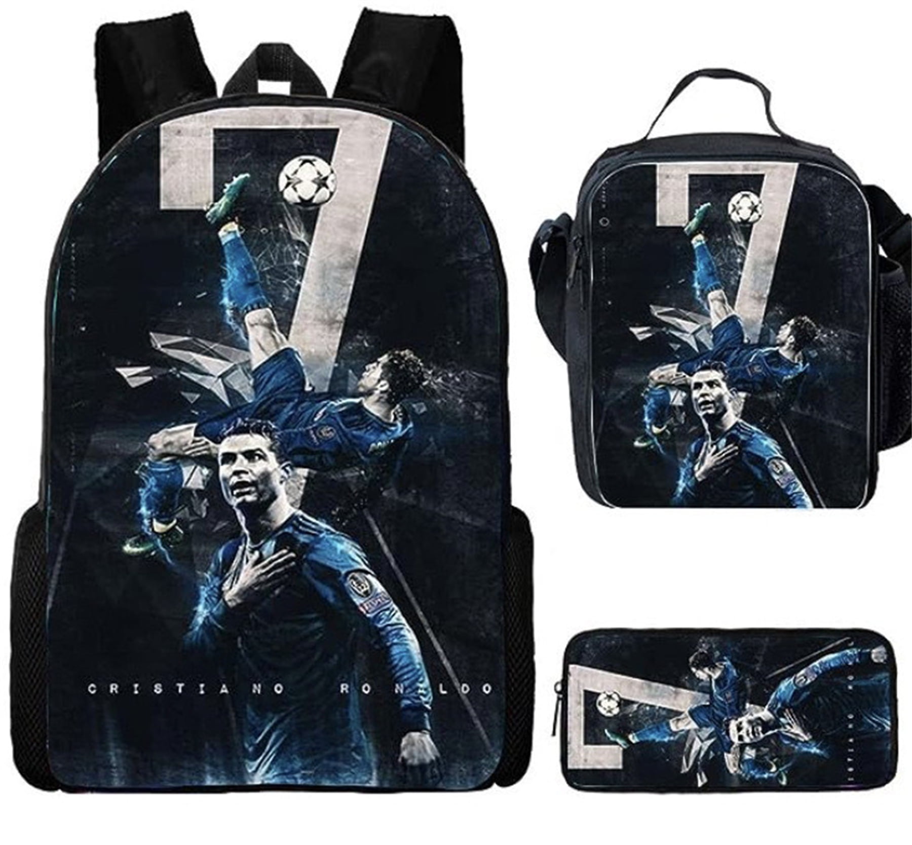 Teen Cristiano Ronaldo Backpack with Lunch Bag+Pen Bag-Student 3 in 1 ...