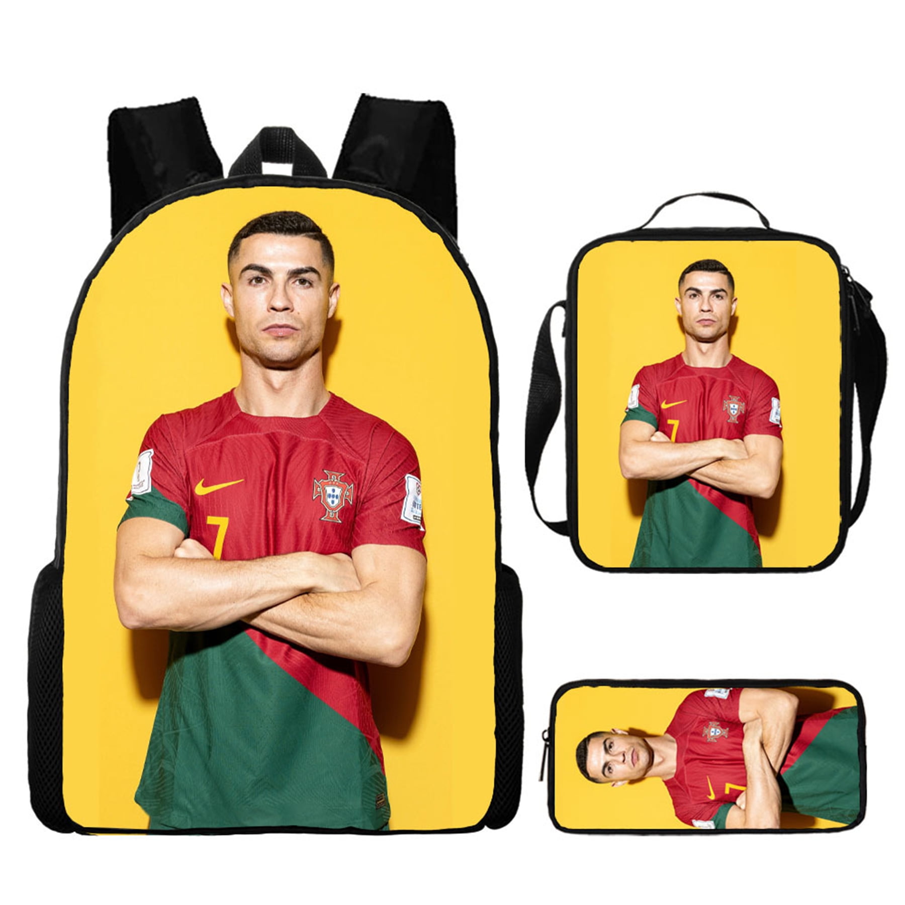 Teen Cristiano Ronaldo Backpack with Lunch Bag+Pen Bag-Student 3 in 1 ...