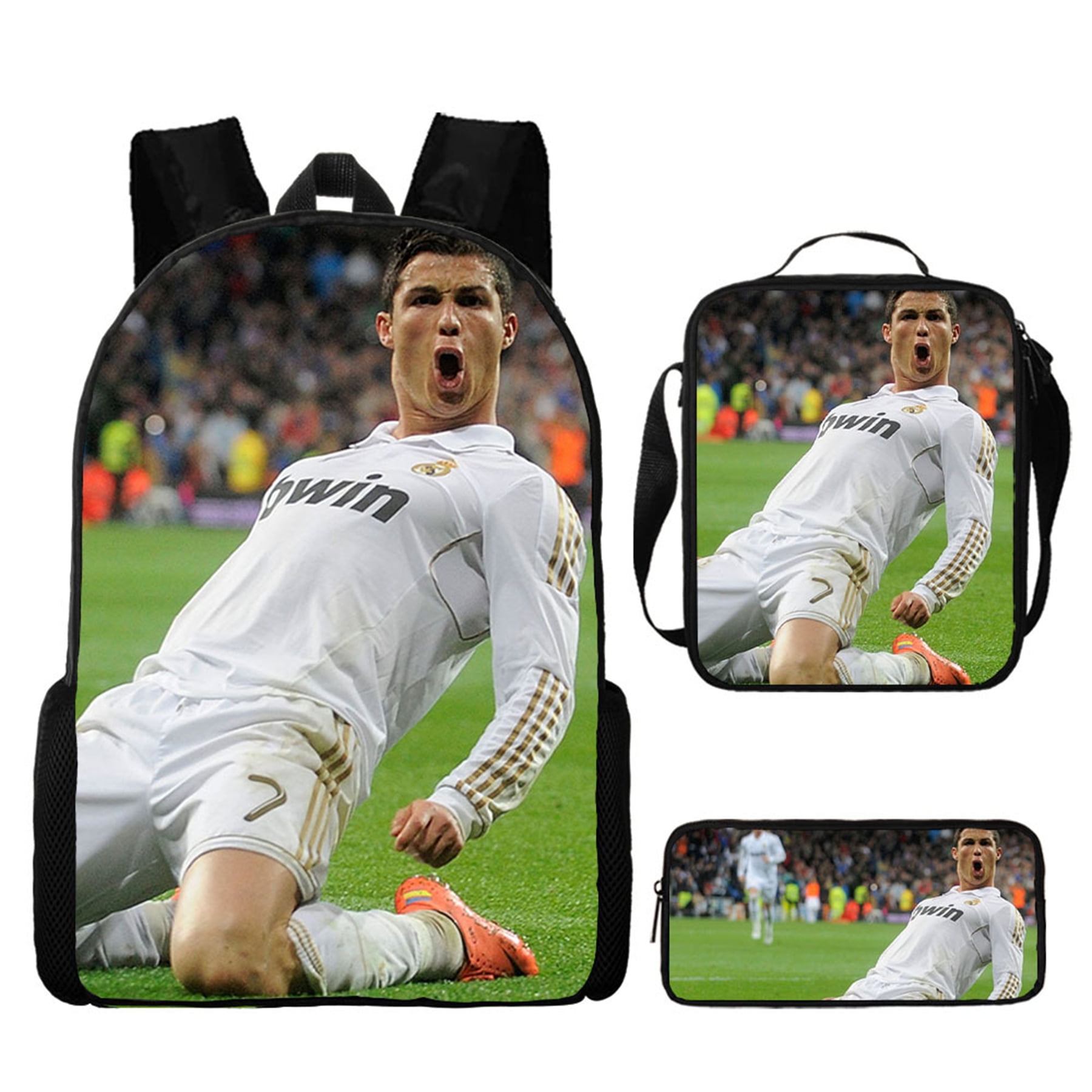 Teen Cristiano Ronaldo Backpack with Lunch Bag+Pen Bag-Student 3 in 1 ...