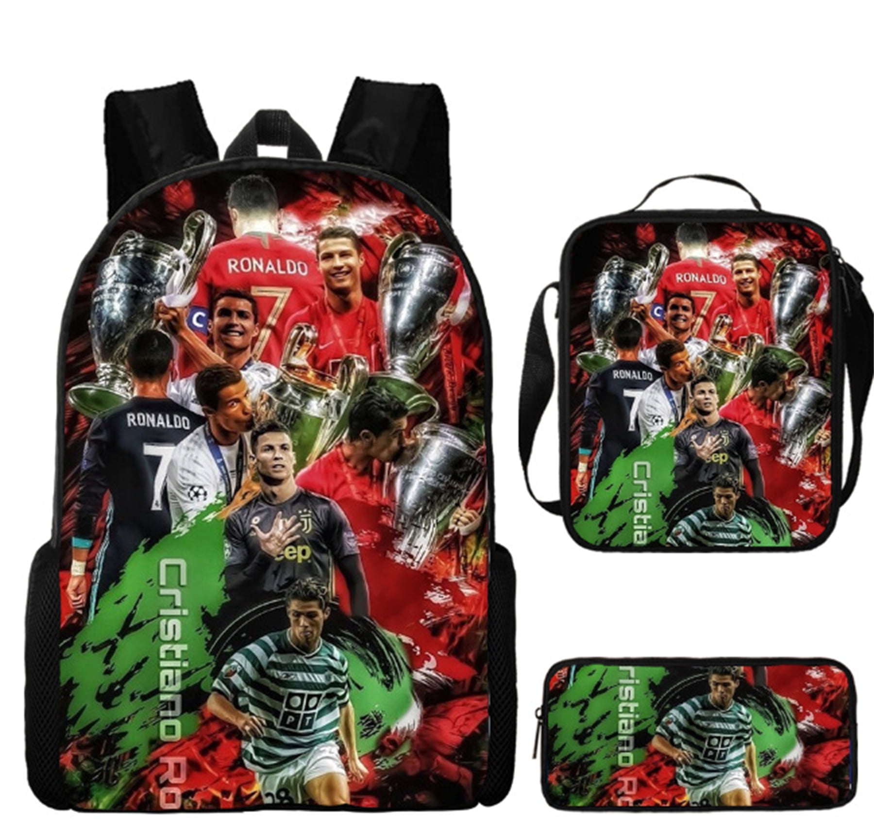 Teen Cristiano Ronaldo Backpack with Lunch Bag+Pen Bag-Student 3 in 1 ...