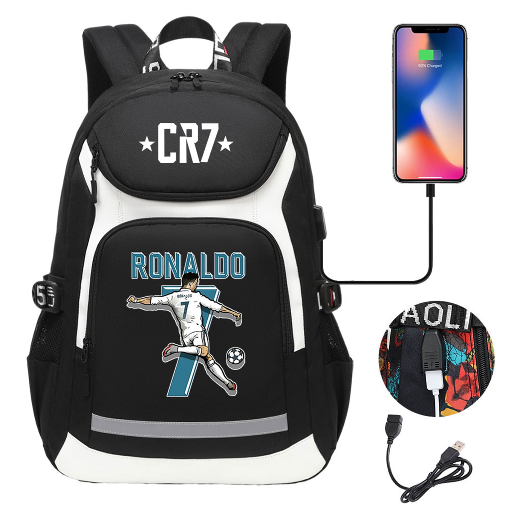 Teen Cristiano Ronaldo Backpack with USB Charging Port-Multifunction ...