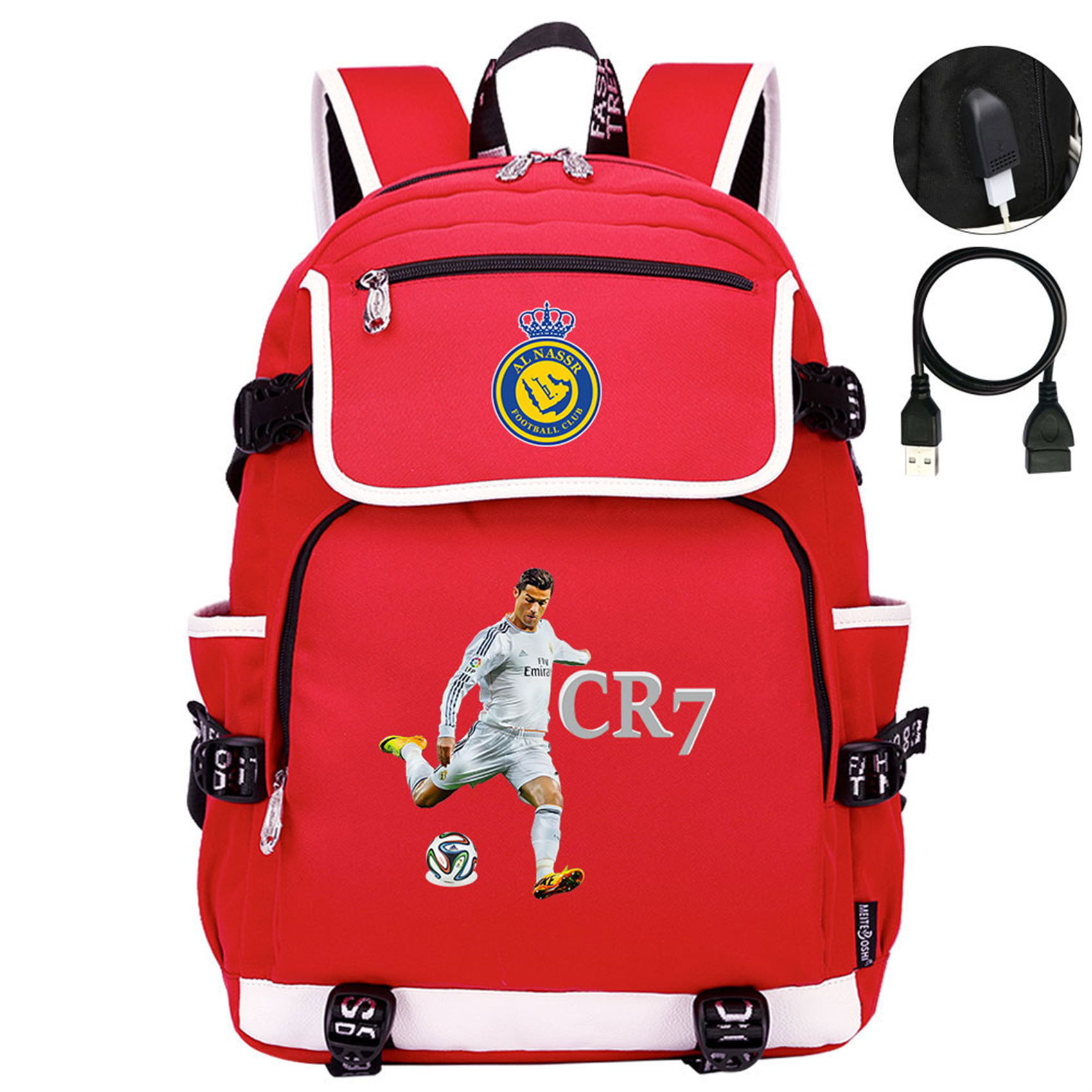 Teen Cristiano Ronaldo Backpack with USB Charging Port Outdoor Durable ...