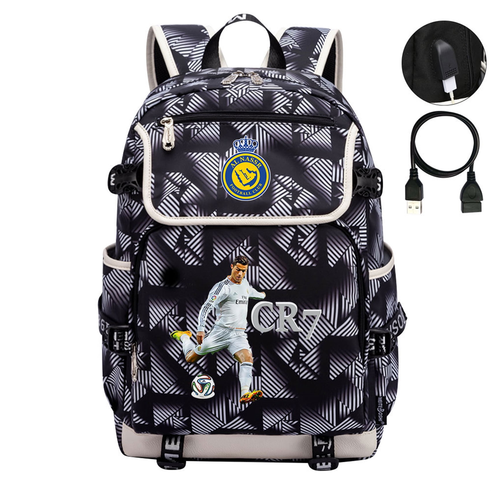 Teen Cristiano Ronaldo Backpack with USB Charging Port Outdoor Durable ...