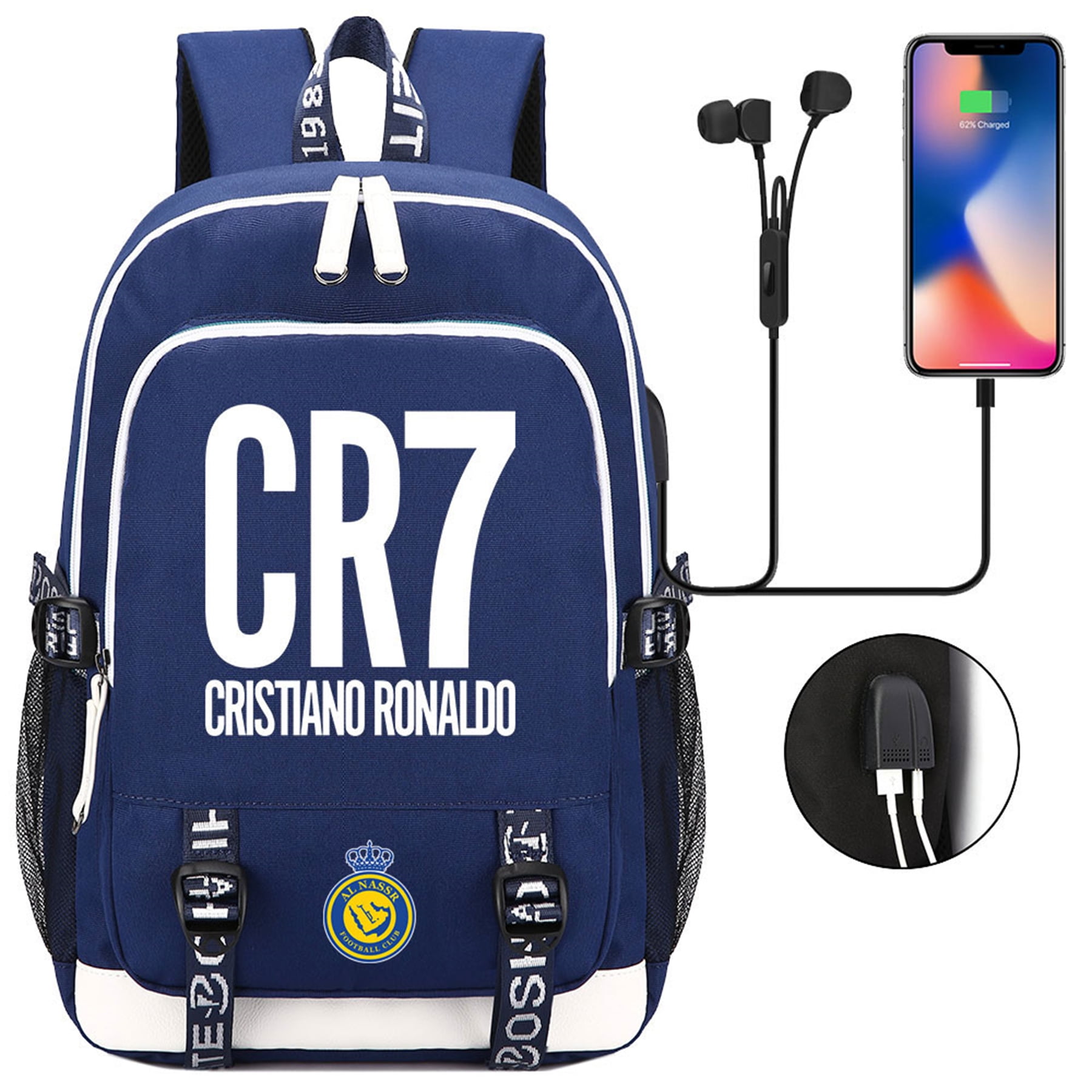 Teen Cristiano Ronaldo Backpack with USB Charging Port-Student Back to ...
