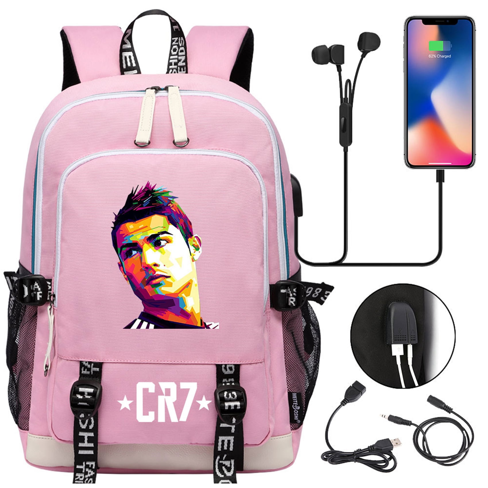 Teen Cristiano Ronaldo School Backpack Student Casual Bag with USB ...
