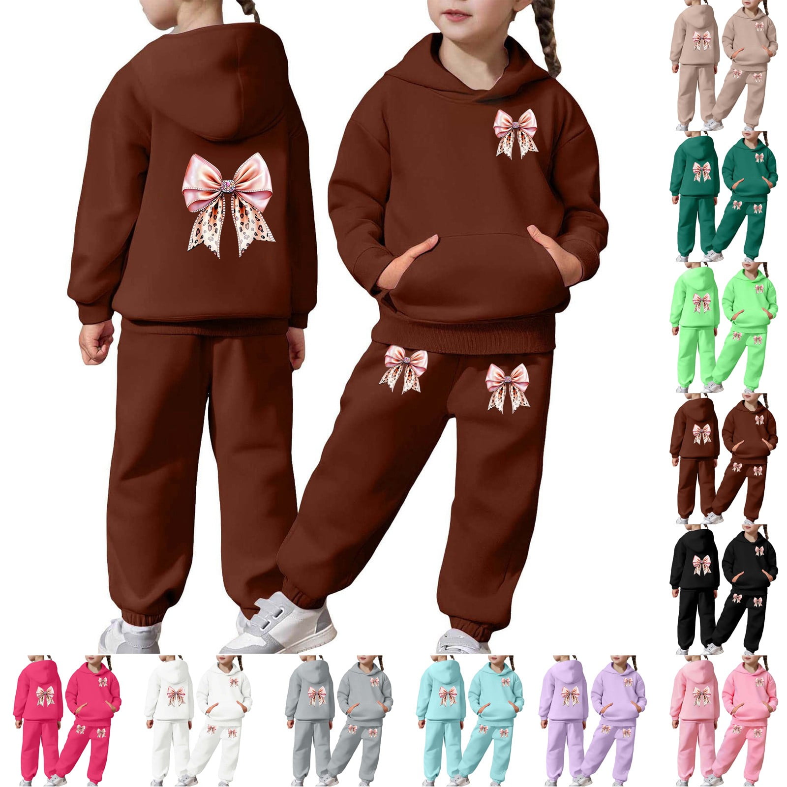 Teen Girl Hoodies Girls 2 Piece Outfits Bow Leopard Graphic Lounge ...