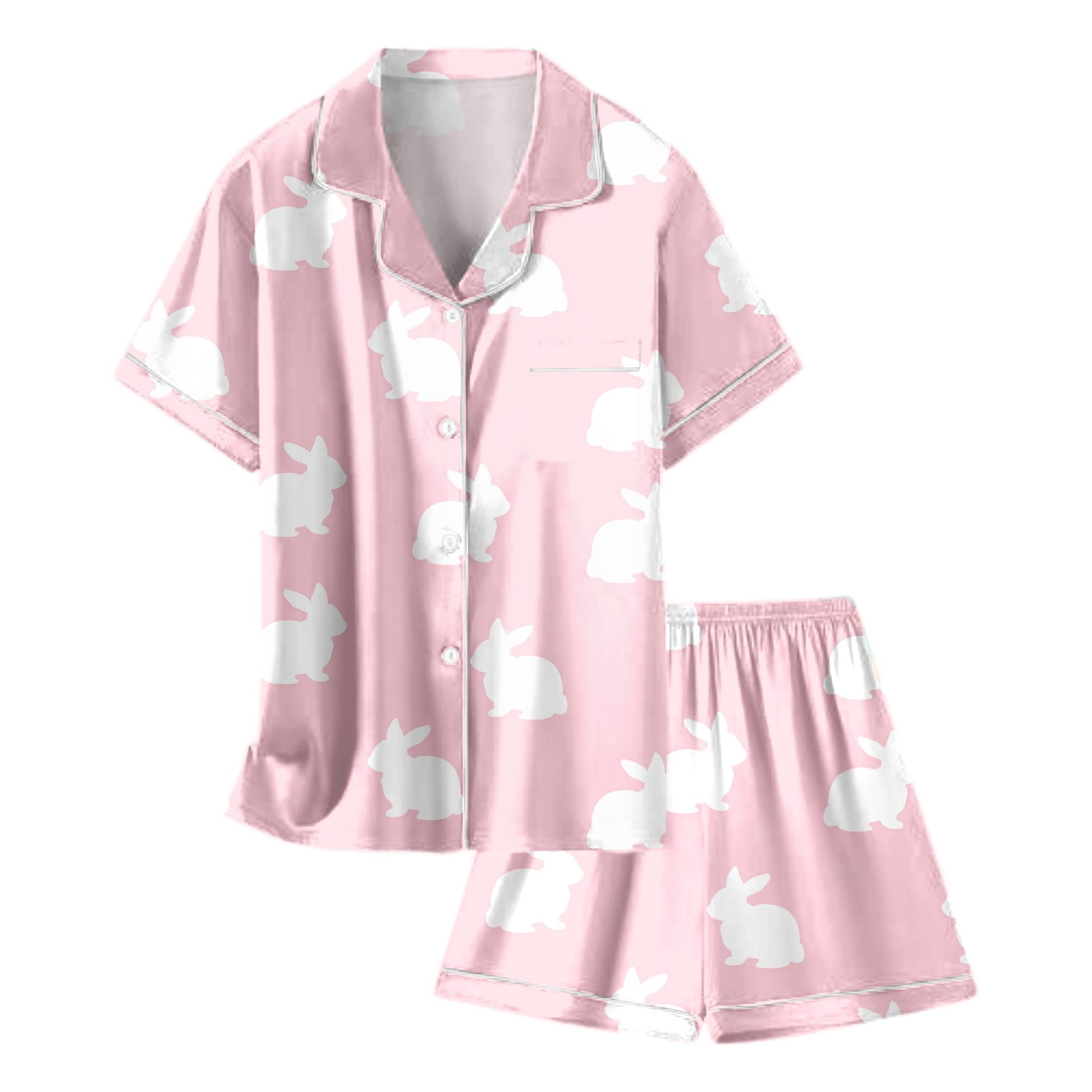 Teen Girl Pj Set 2 Pieces Easter Loungewear Set Short Sleeve Button ...