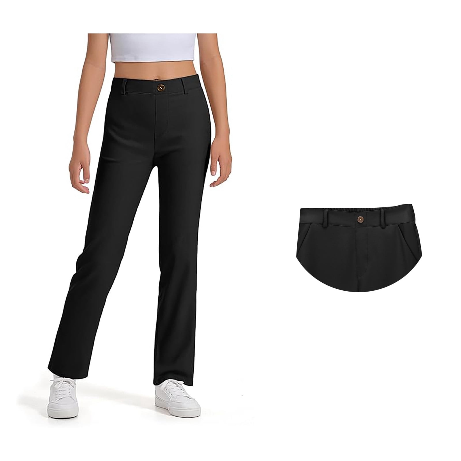 Girl School Uniform Pants Pants Kids Dress Pants With Pockets Flare Leg ...
